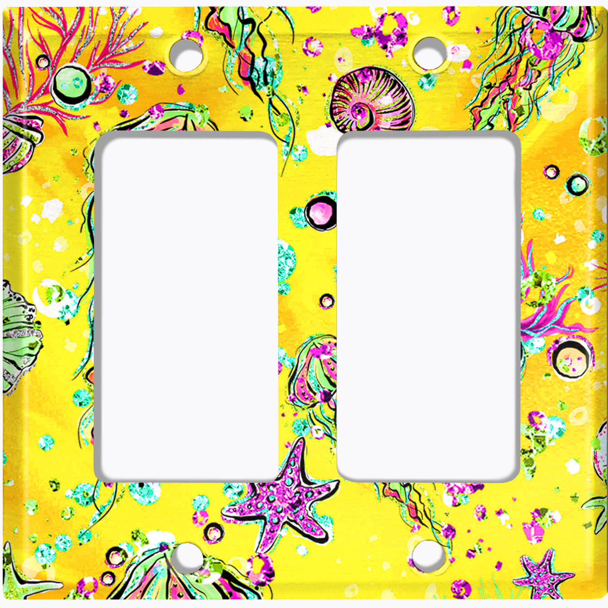 WorldAcc Metal Light Switch Plate Outlet Cover (Jelly Fish Yellow Coral ...