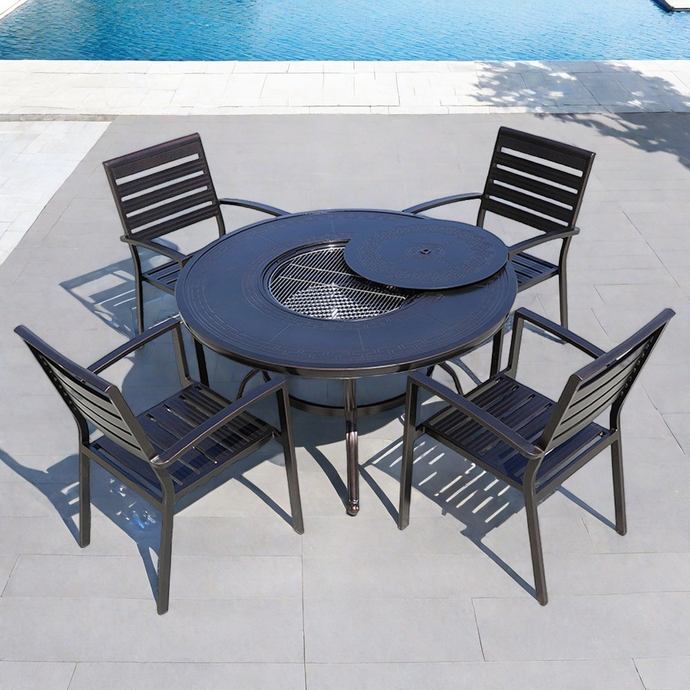 Red Barrel Studio® Outdoor Barbecue Round Aluminum Patio Dining Set ...