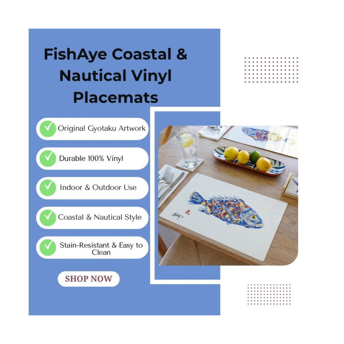 FishAye Trading Company Nantucket 17" Blue Lobster Vinyl Placemat ...