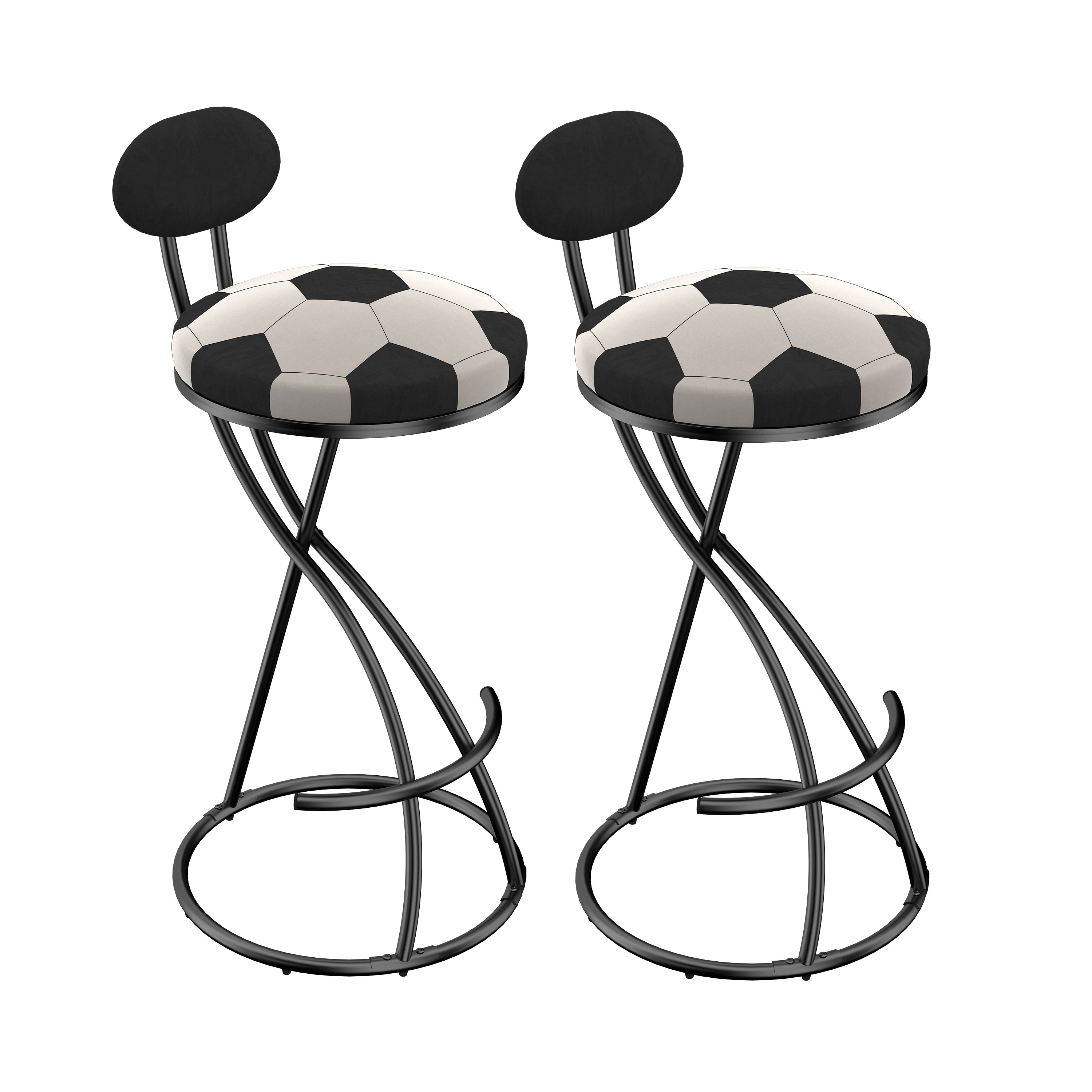 Mercer41 Football Print Bar Stools Set Of 2 Upholstered Counter Height ...