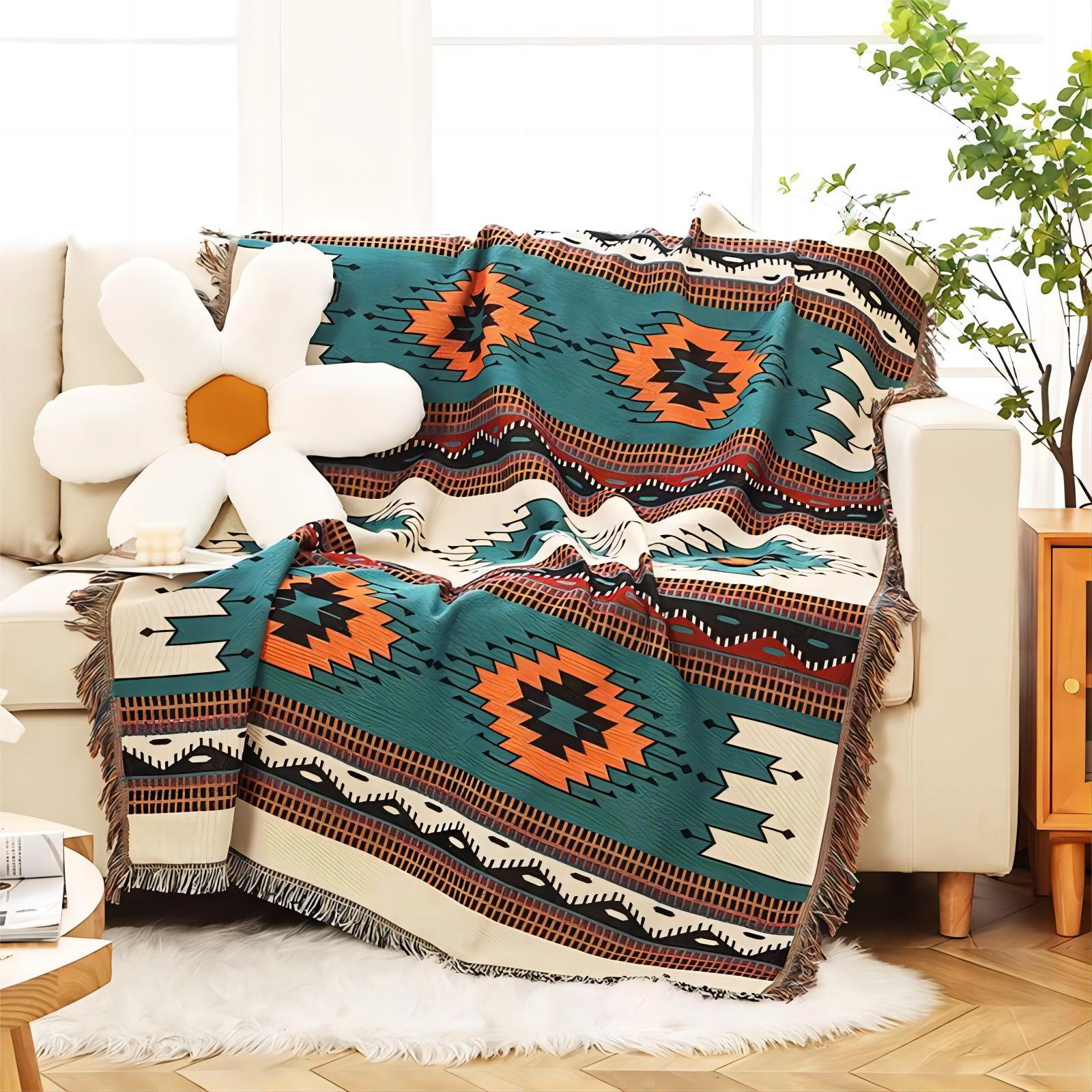 shuoli Aztec Throw Blankets Navajo Southwest Blanket Cover Reversible ...