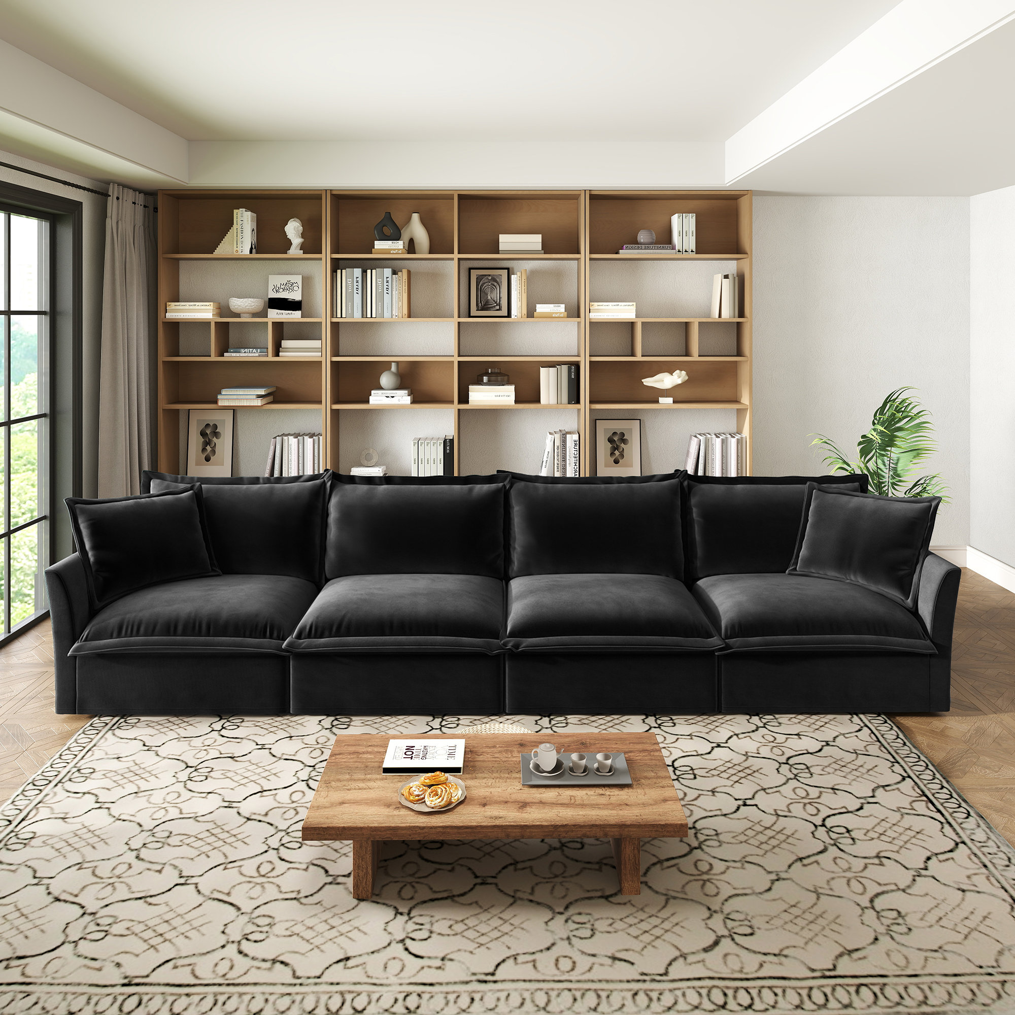 Latitude Run® Chenille 4-seater Long Sofa – Removable Cover, Extra-deep ...