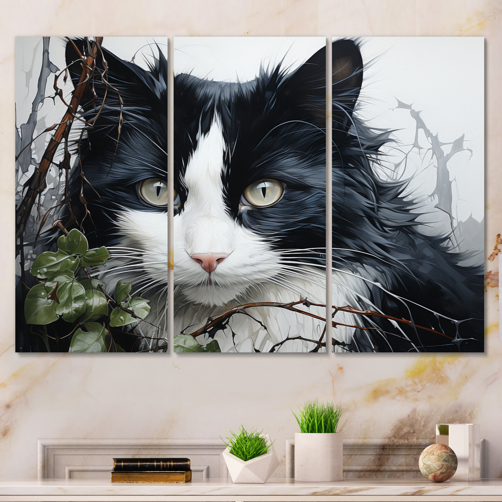 Winston Porter Cat Mysterious Watcher I On Canvas 3 Pieces Print | Wayfair