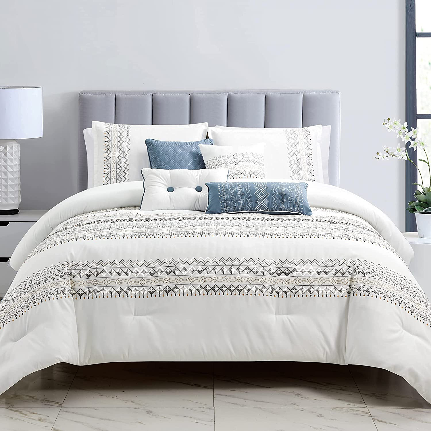Chezmoi Collection Hart 7-Piece Southwestern Embroidery Comforter Set ...