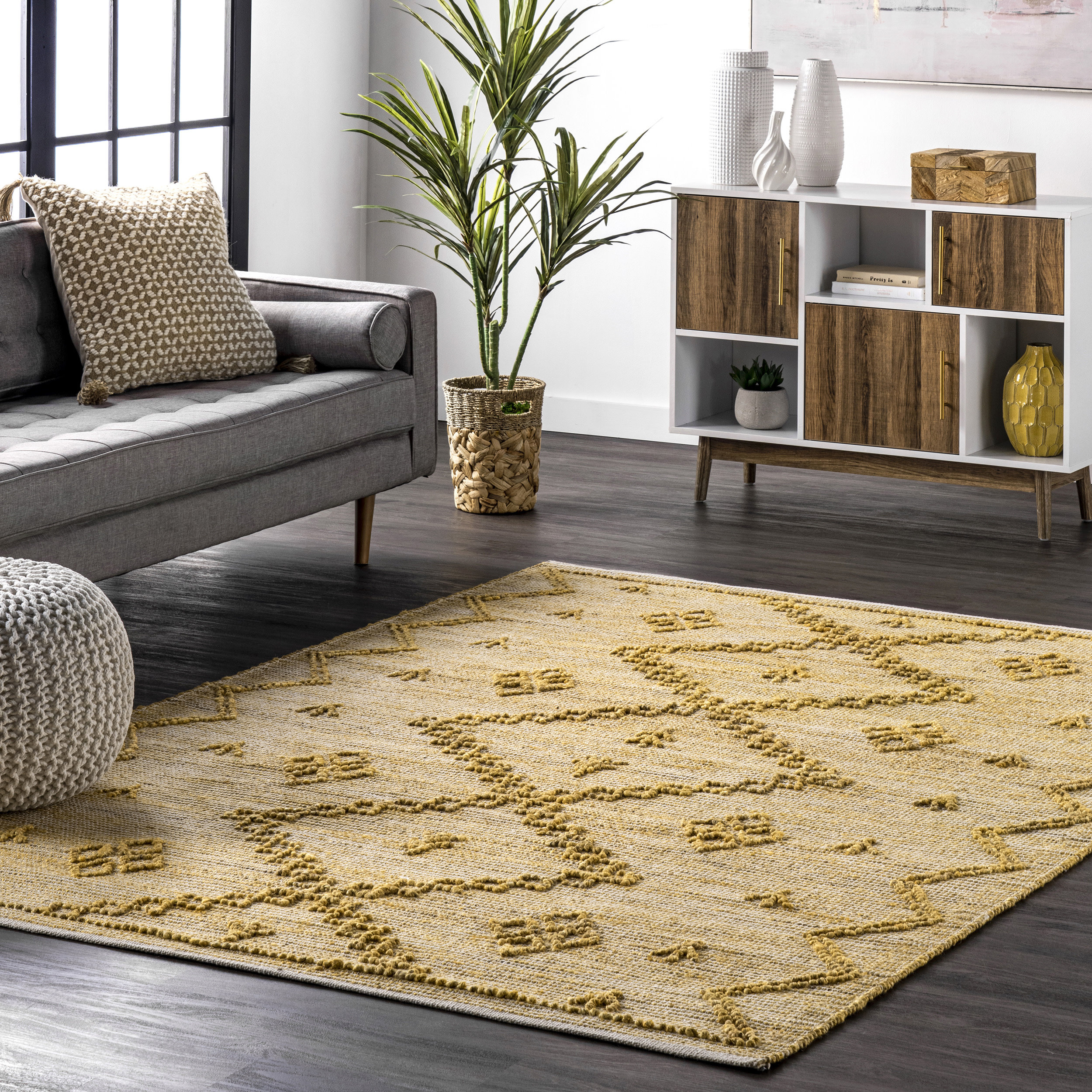 Dakota Fields Geometric Hand Hooked Cotton Yellow Area Rug | Wayfair
