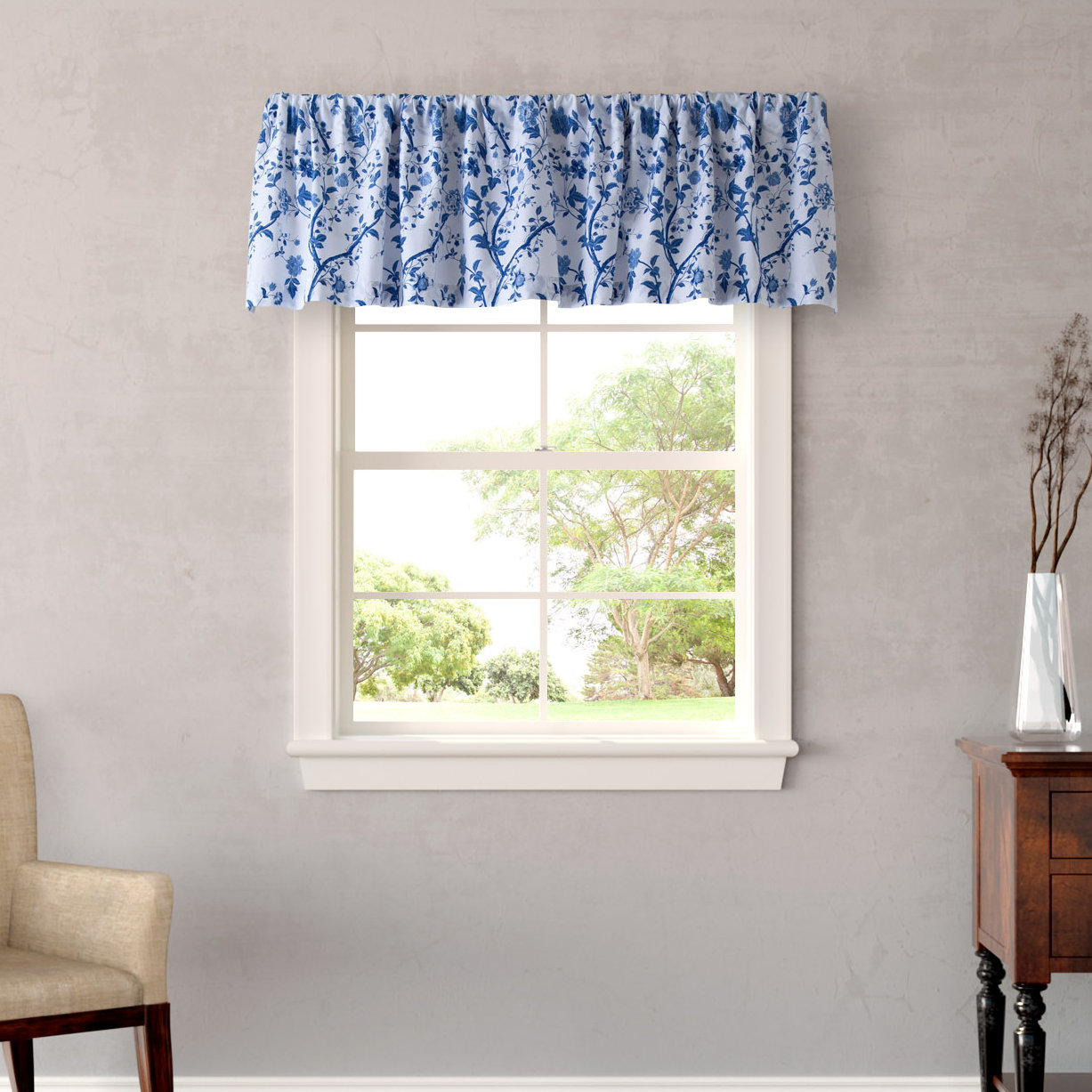Laura Ashley Charlotte Blue/White Floral 100% Cotton Window Valance 86 ...