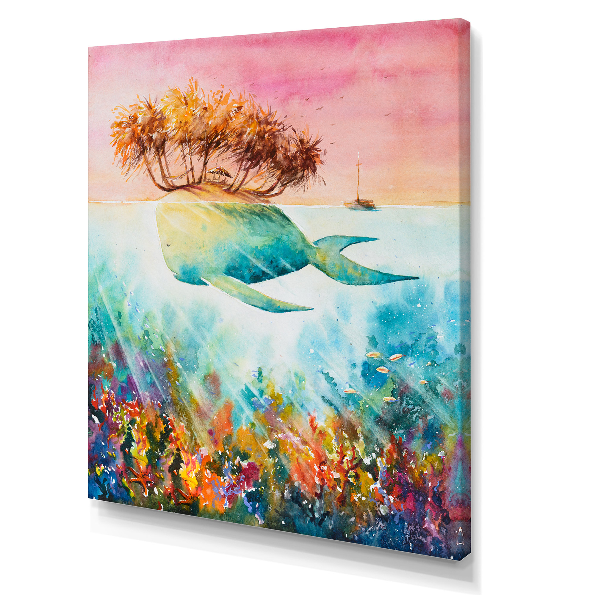 Highland Dunes Cartoon Tropical Whale - Picture Frame Print on Canvas ...