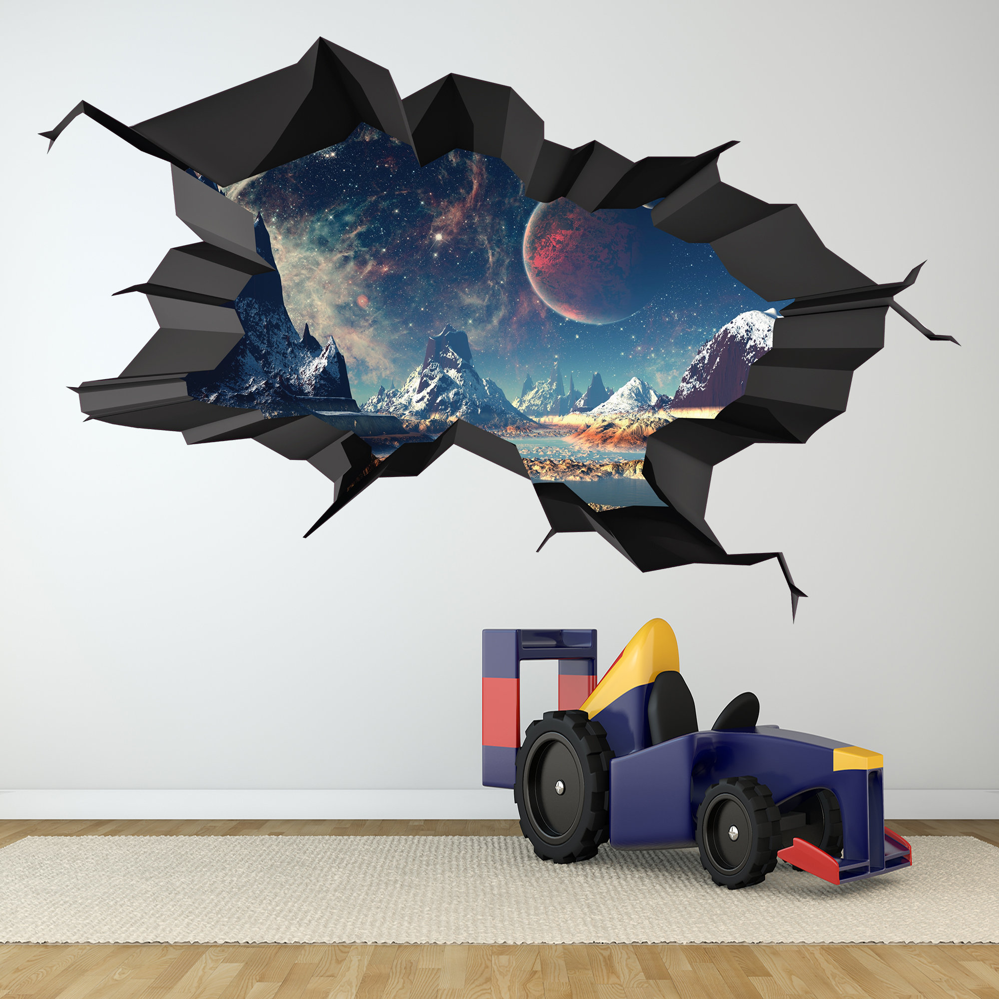 East Urban Home Earth & Moon Wall Decal, Space Decal, Galaxy Wall Art ...