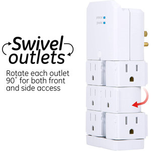 GE 6-Outlet Swivel Wall Tap with Surge Protection, 1080J, White, 37063 ...
