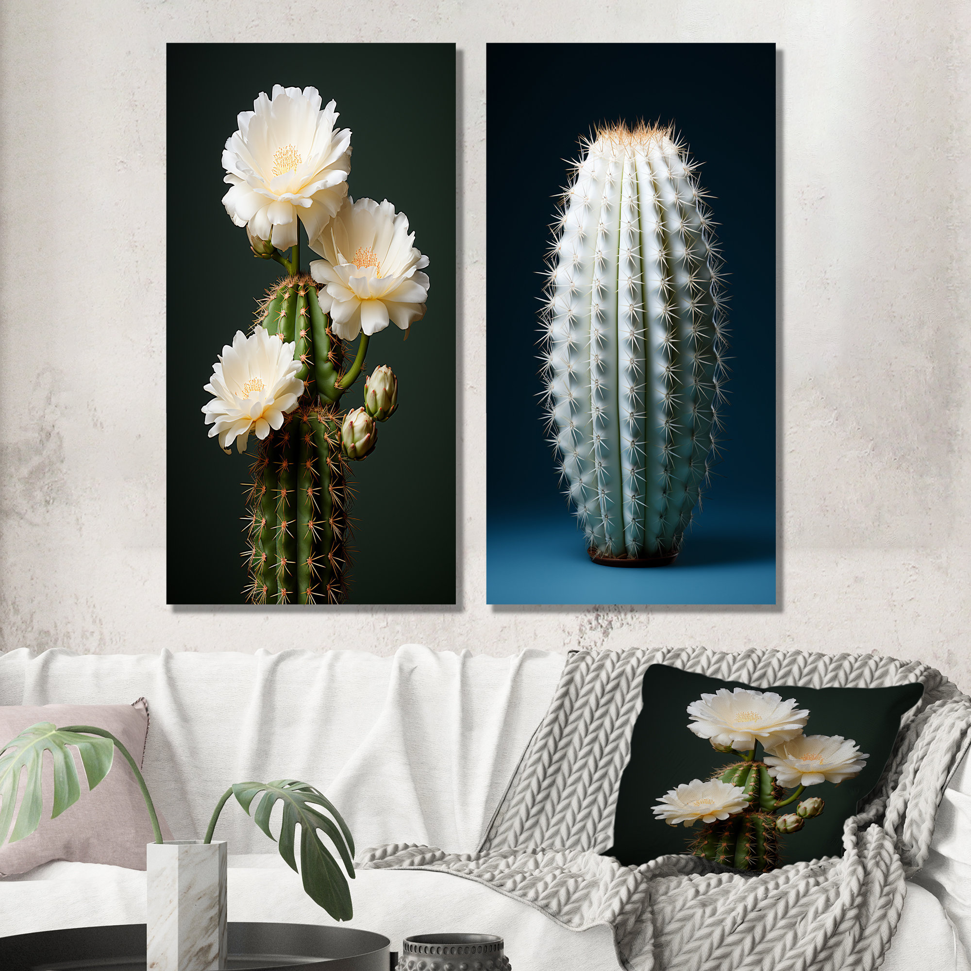 Dakota Fields Cactus Ivory Isolation - Cactus Canvas Art Print Set Of 2 | Wayfair