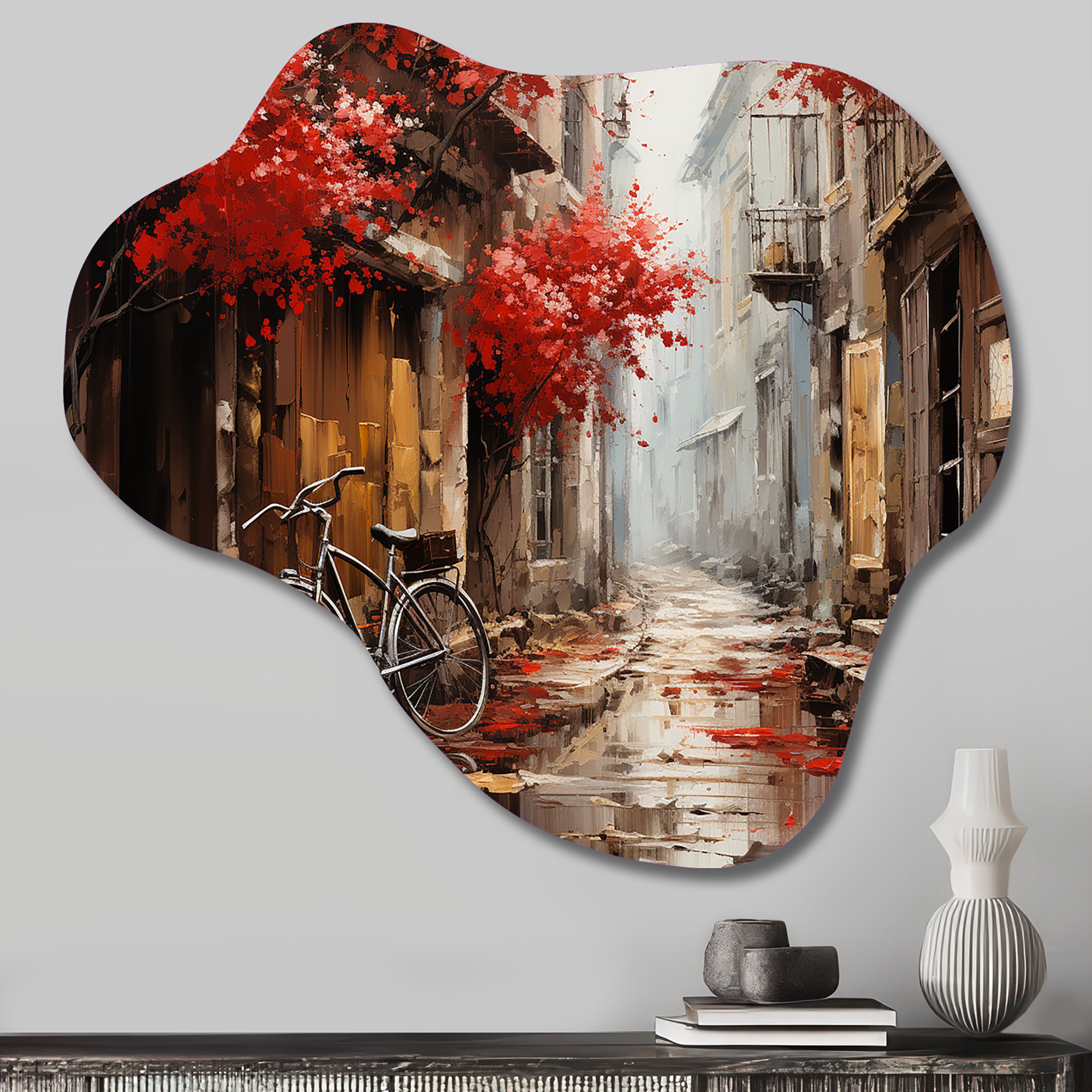 Lark Manor™ Crimson Ride Red Flowers I - Bicycle Cloud Shape Irregular ...