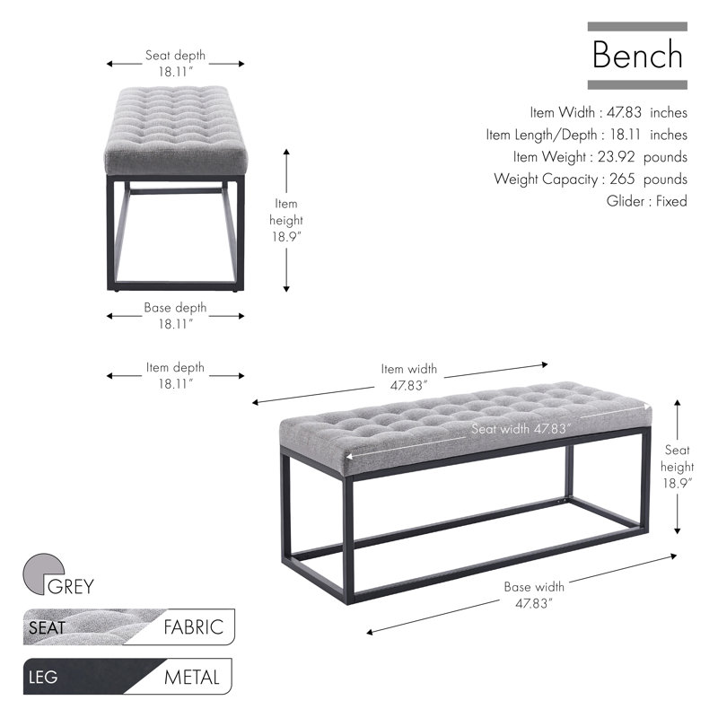 Ebern Designs Shauny Fabric Bench with Metal Legs & Reviews | Wayfair