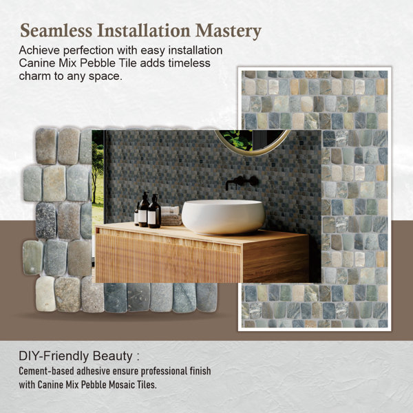 b.o.i Florida 12" x 12" Natural Stone Random Pebble Mosaic Wall Tile ...