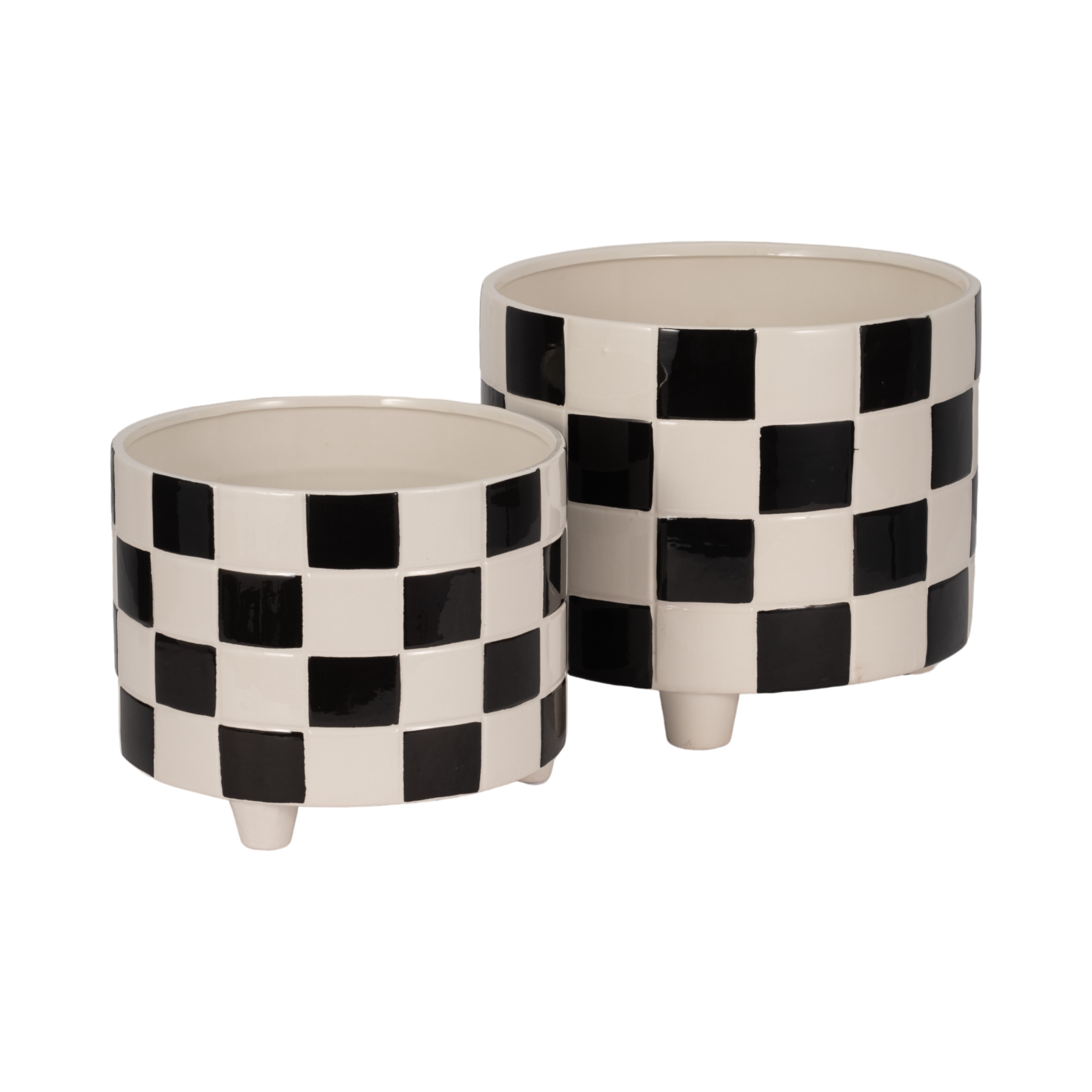 Sagebrook Home's Porcelain Black Checkerboard Planters, 2-Pieces | Perigold