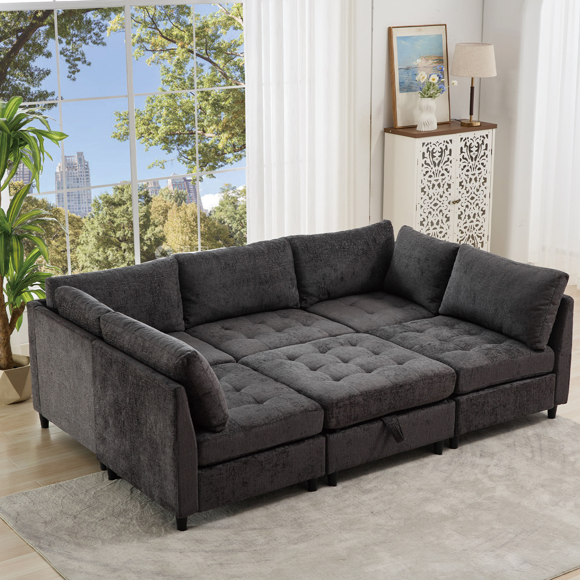 Latitude Run® Modular Sectional Couch With Storage Ottoman, U Shaped ...