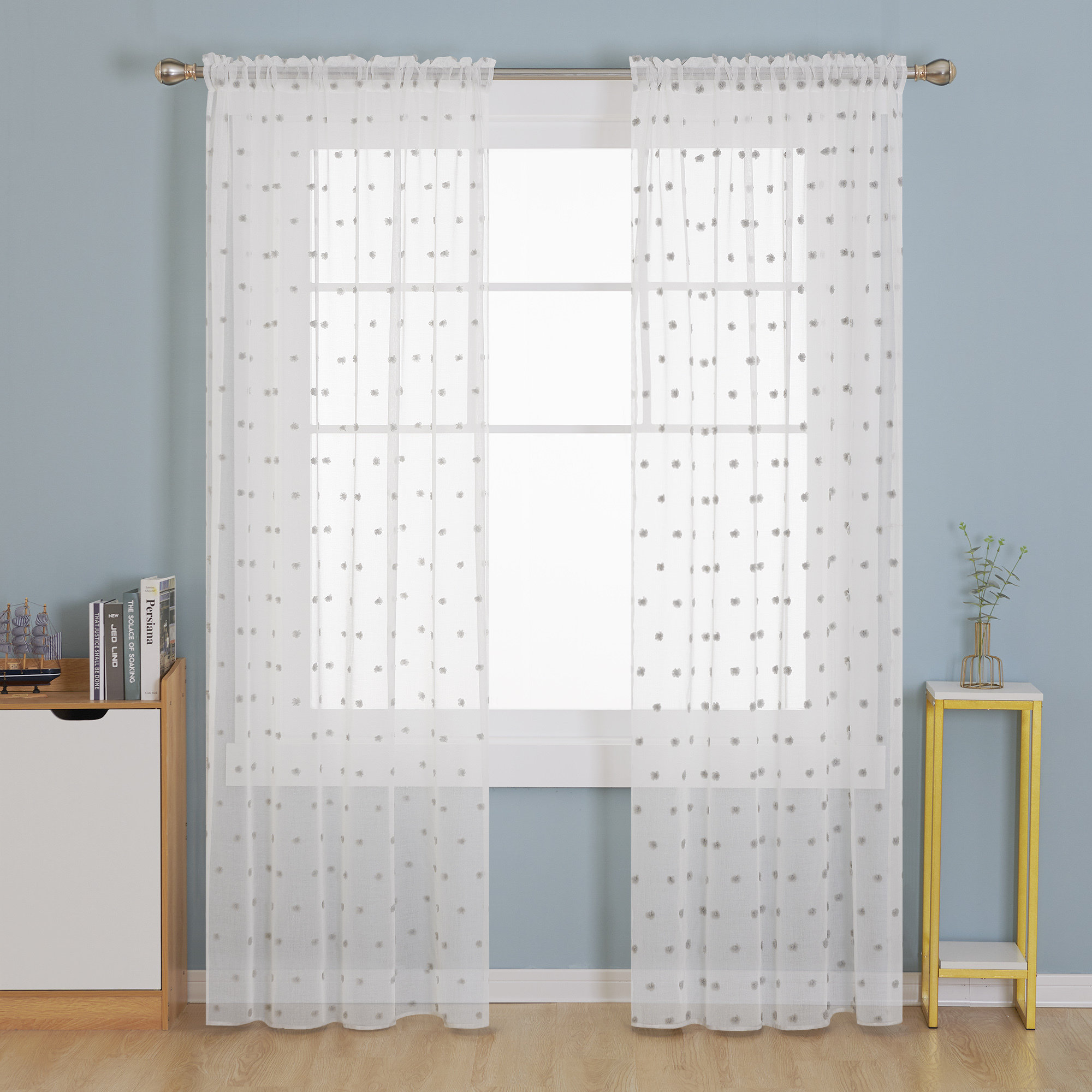 Ebern Designs Bubble Design Rod Pocket Sheer Curtains (Set of 2) | Wayfair