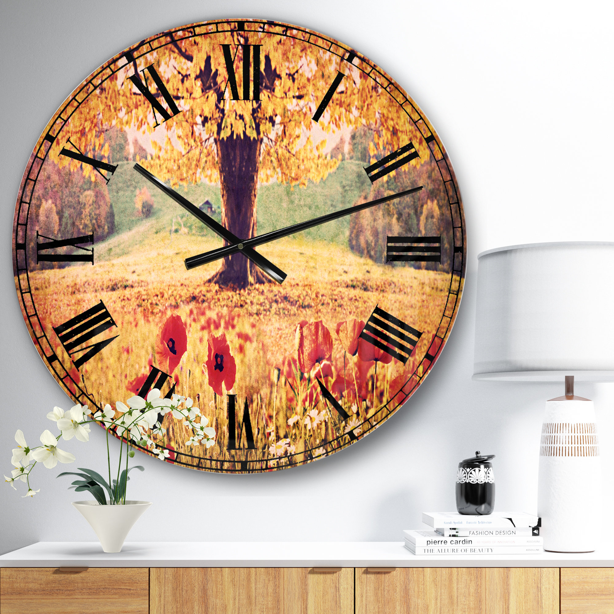 East Urban Home Landscape with Poppy Flowers - Traditional wall clock ...