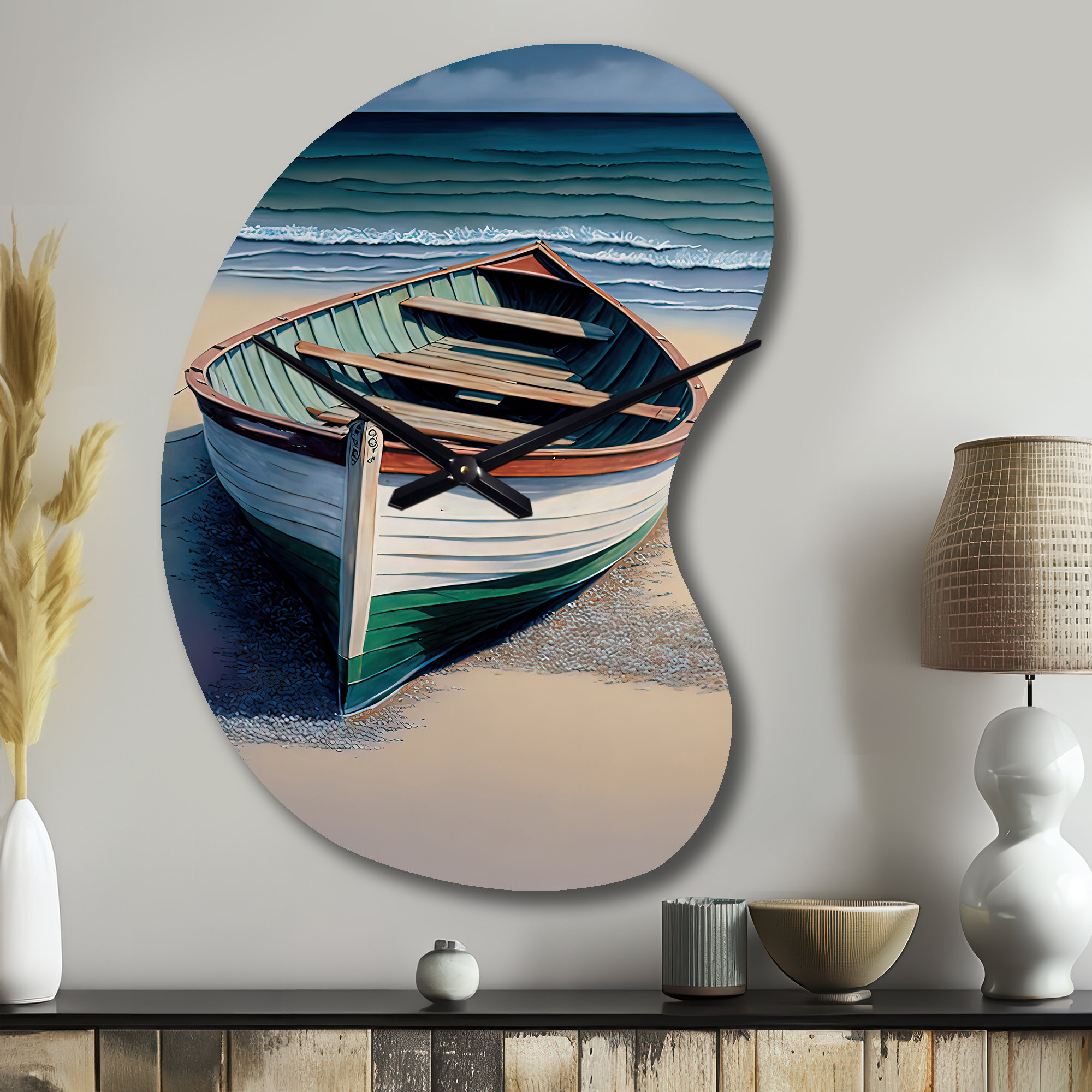 East Urban Home Fadi Boat On The Seashore II - Boat Asymmetrical Metal ...