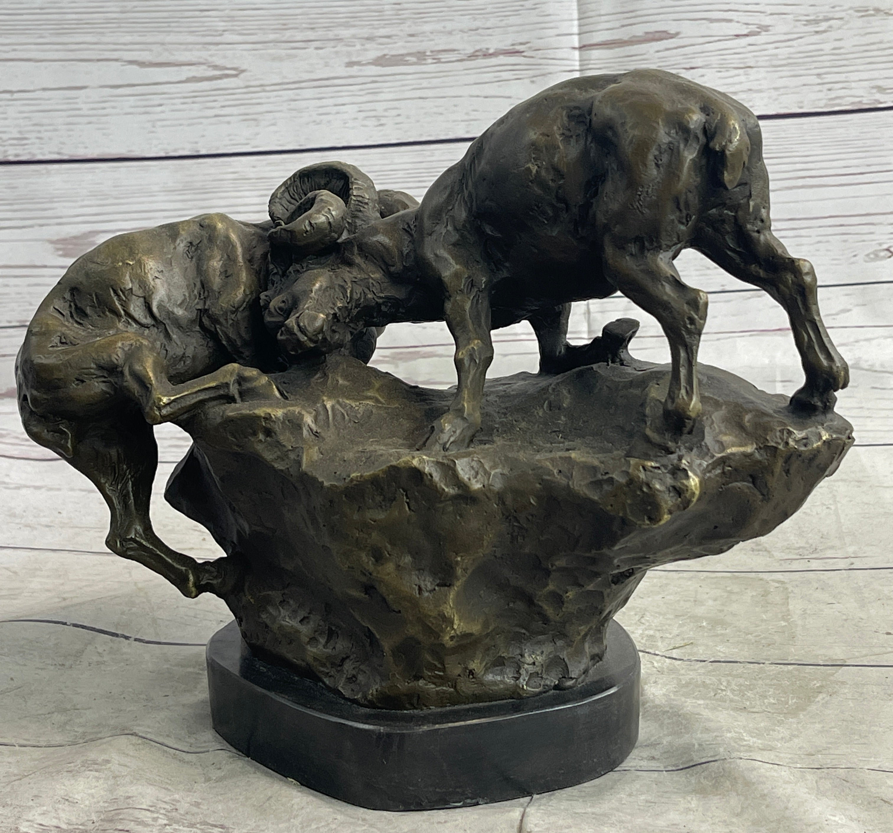 Red Barrel Studio® Elburr Two Rams Butting Heads Bronze Sculpture ...