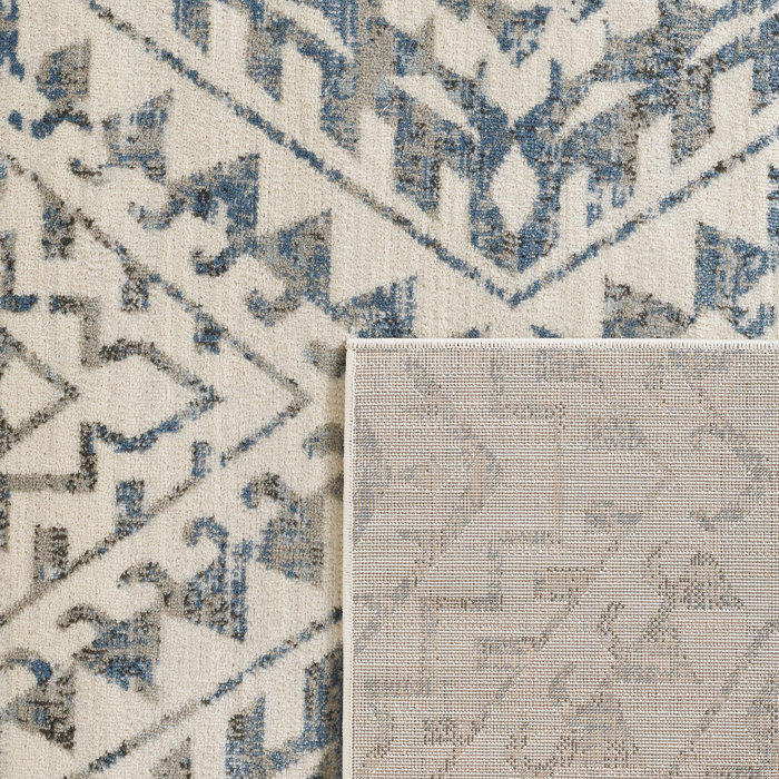 Bungalow Rose Rectangle Kirshner Performance Blue/Cream Area Rug ...