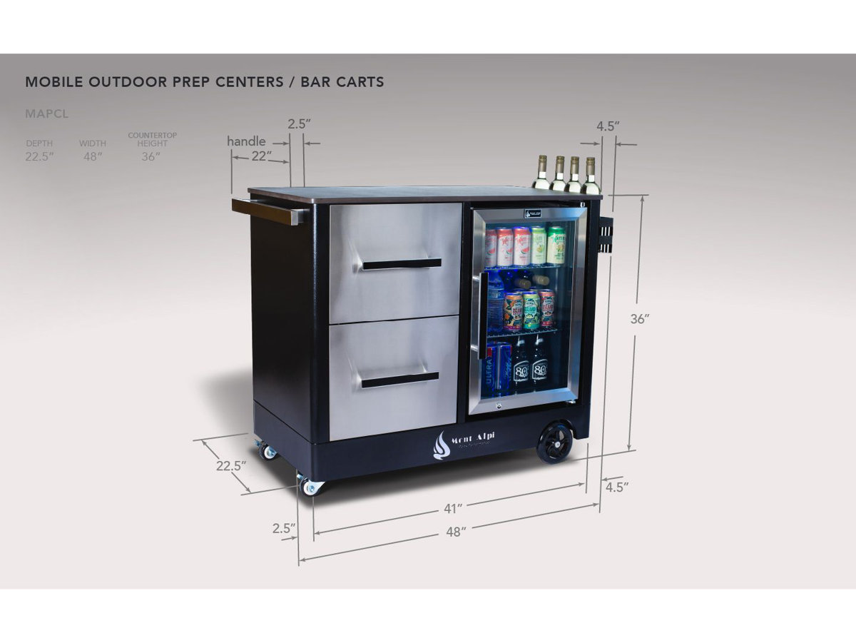 Mont Alpi Large Prep Cart Outdoor Bar Patio Kitchen Island Table Mobile ...