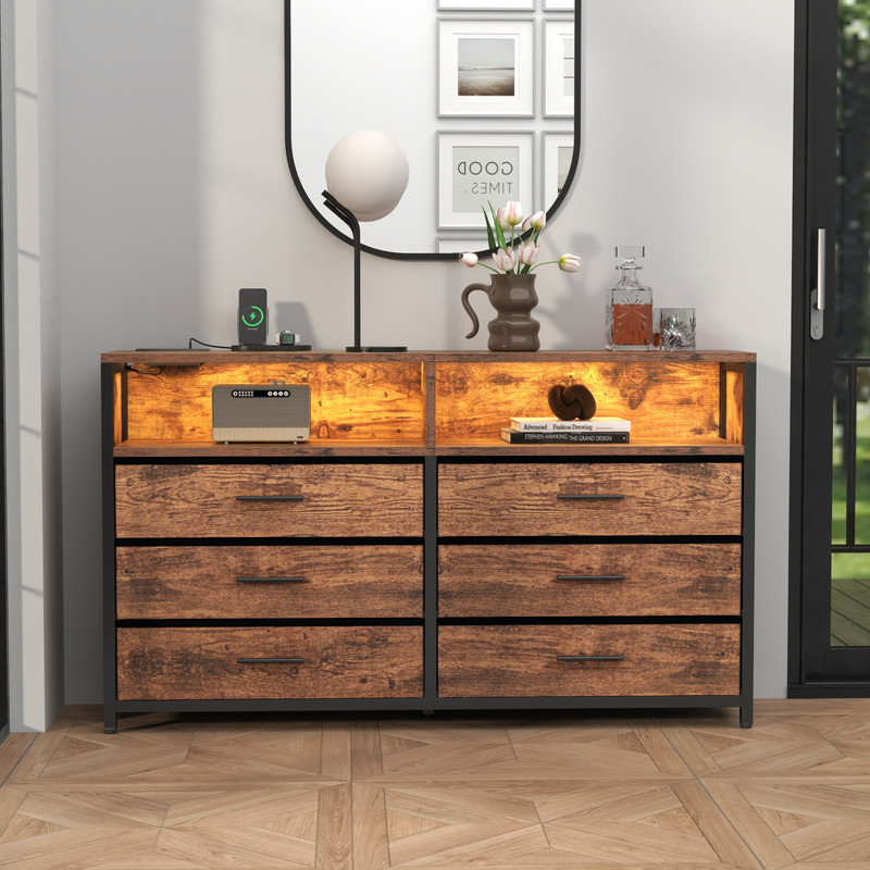 17 Stories Kahmora 6 Drawers Dresser with Charging Station, TV Stands ...
