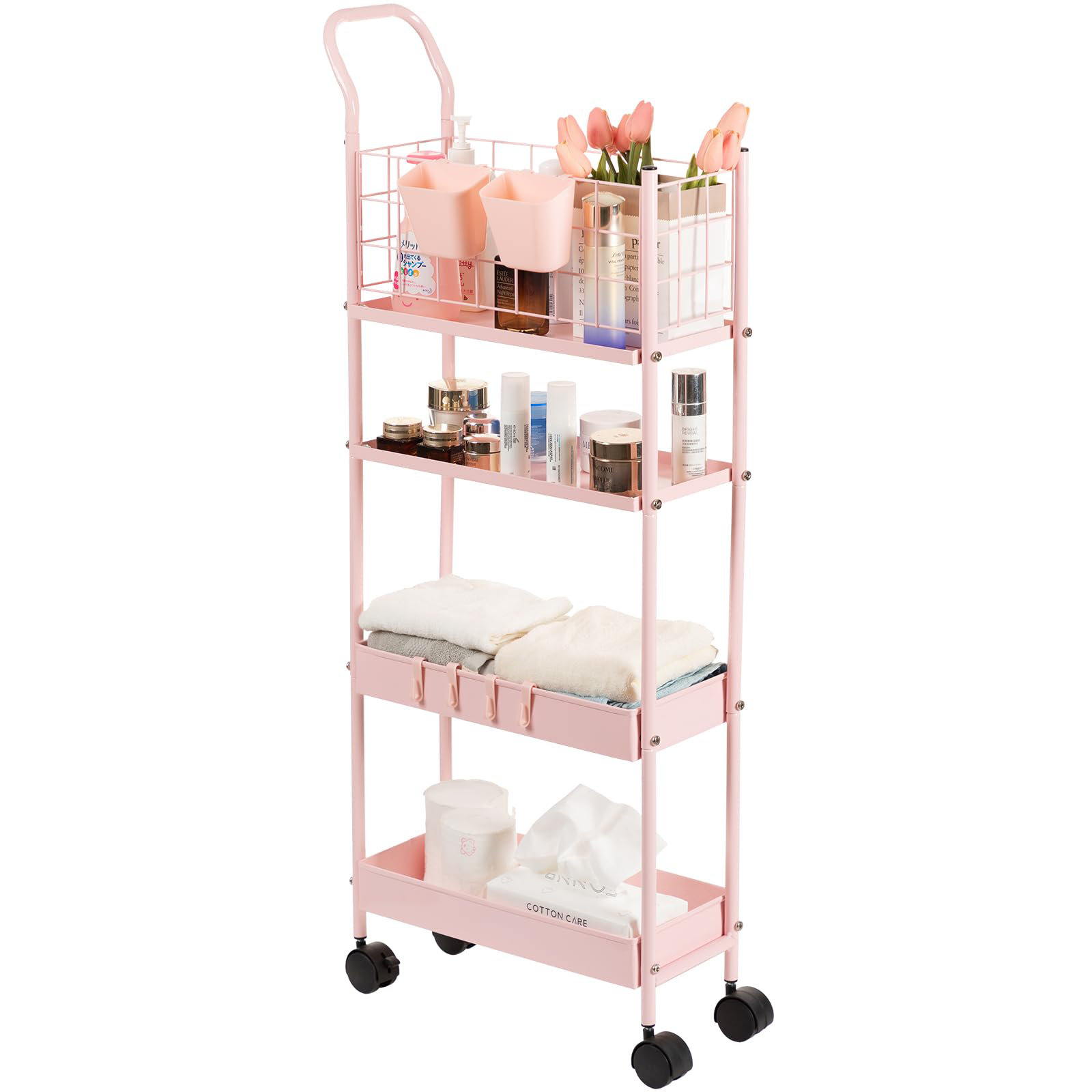 Rebrilliant Slim Storage Cart, 4 Tier Narrow Storage Cart With Wheels ...