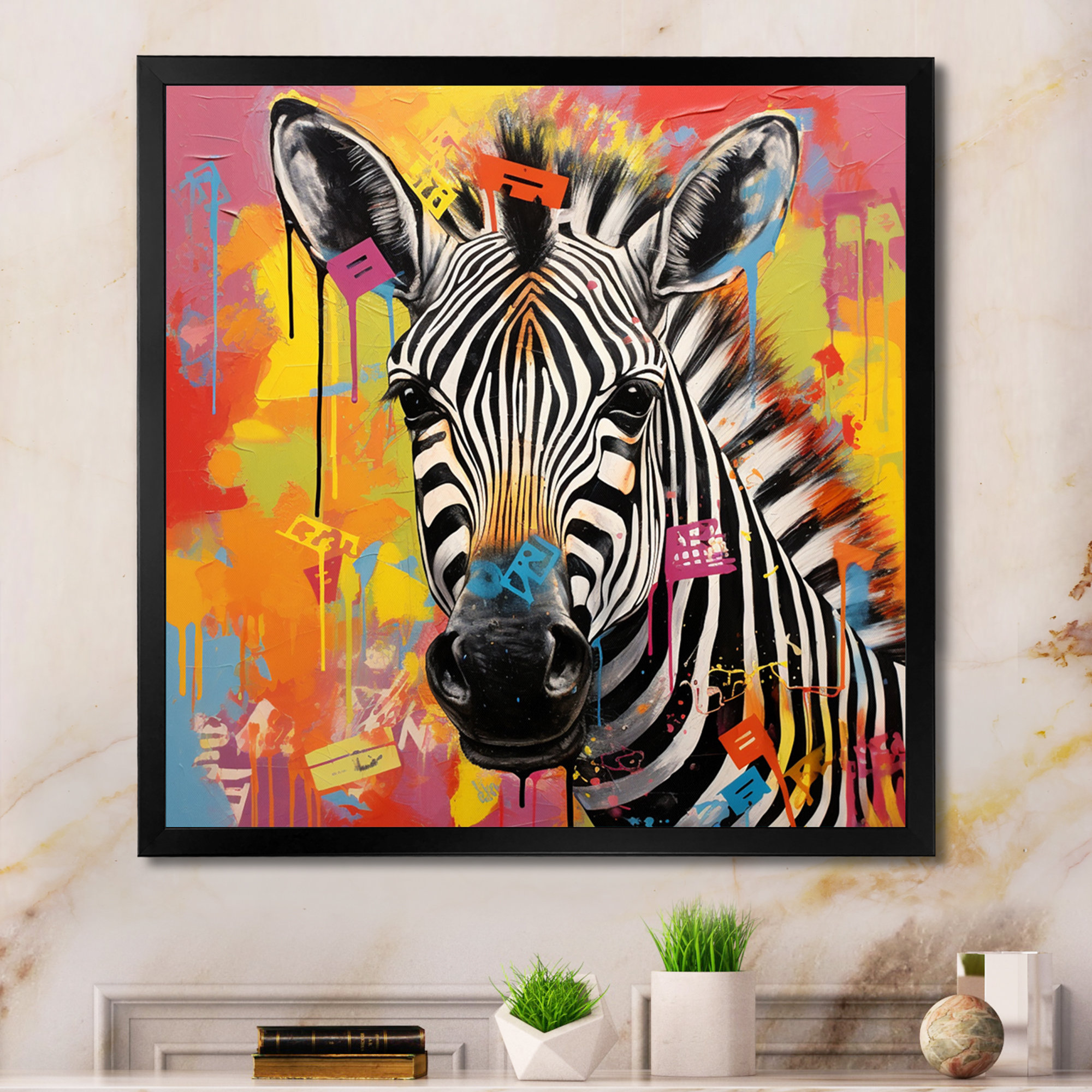 Design Art Zebra Geometric Zebra Abstraction II Framed On Canvas Print ...