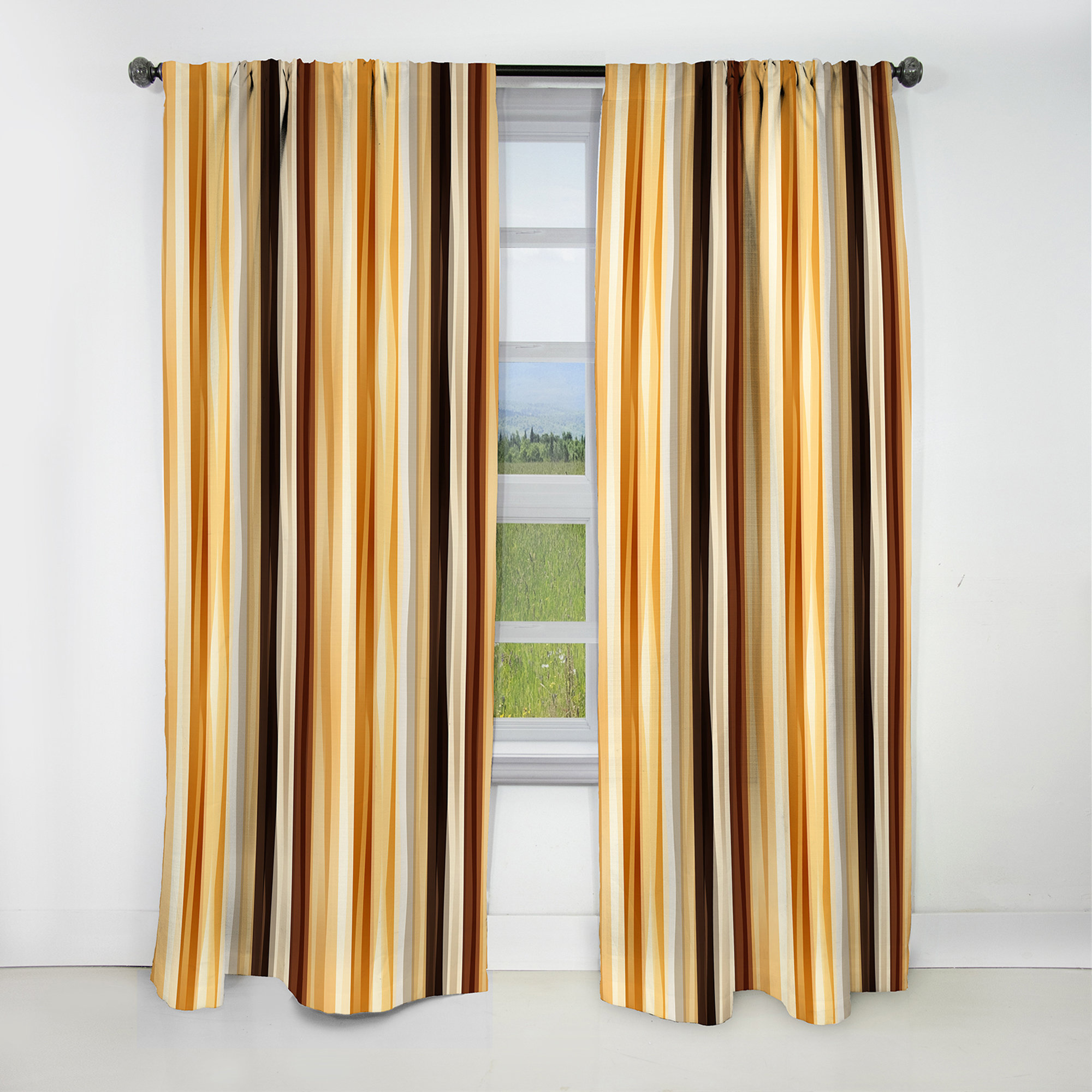 Design Art Brown Striped Tabbies - Stripped Curtain - Blackout Striped ...
