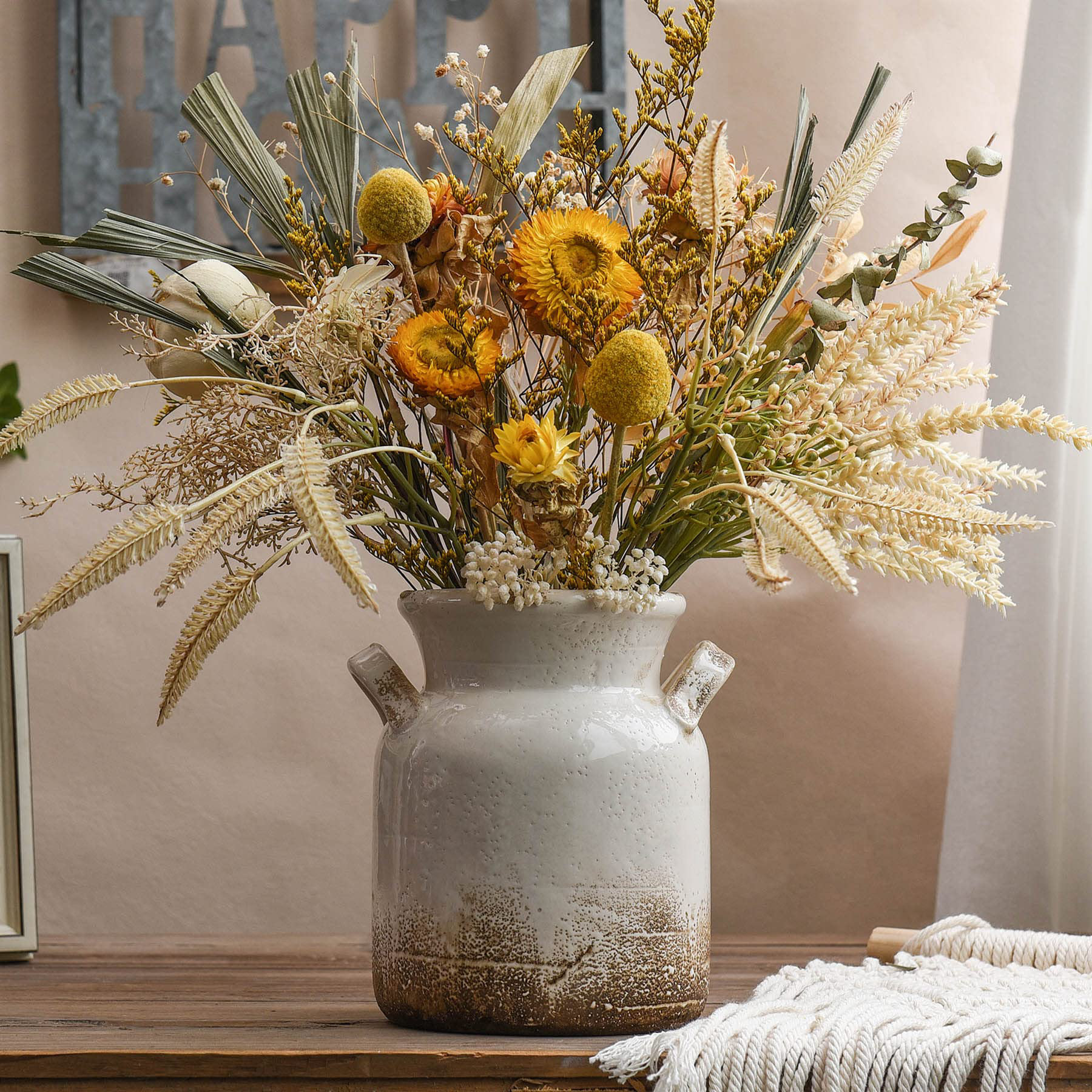 Lark Manor™ Ceramic Rustic Farmhouse Vase, Distressed Decorative Flower ...