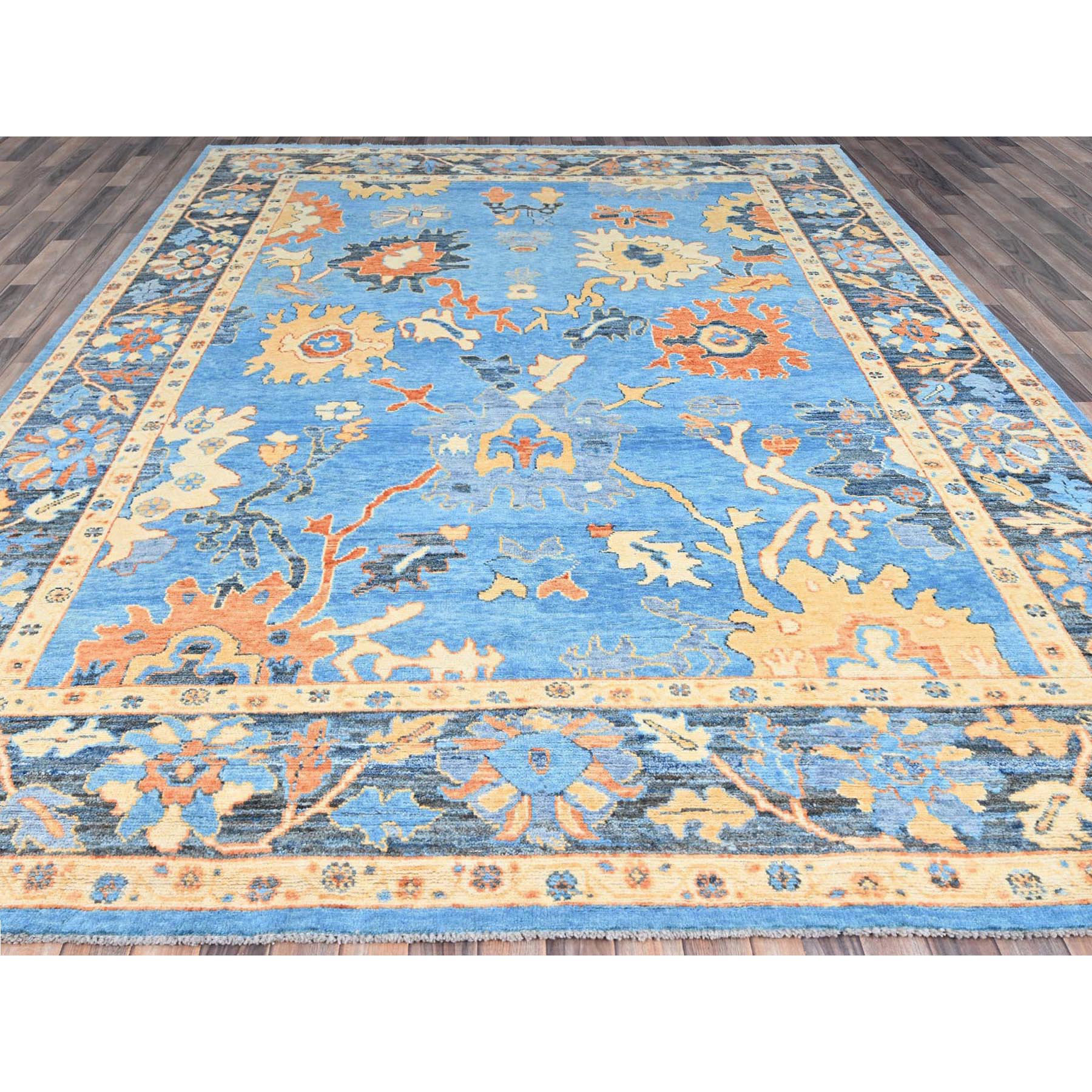 Wildon Home® 9'4"x12'4" Norse Blue Pure Wool Densely Woven Hand Knotted ...