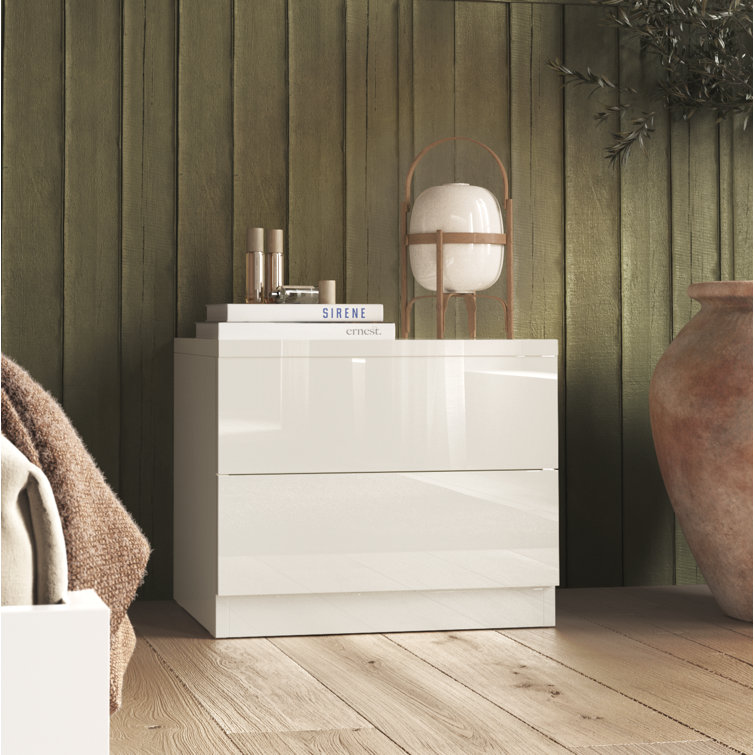 Brayden Studio Luce - Glossy Lacquered Nightstand, Totally Assembled ...