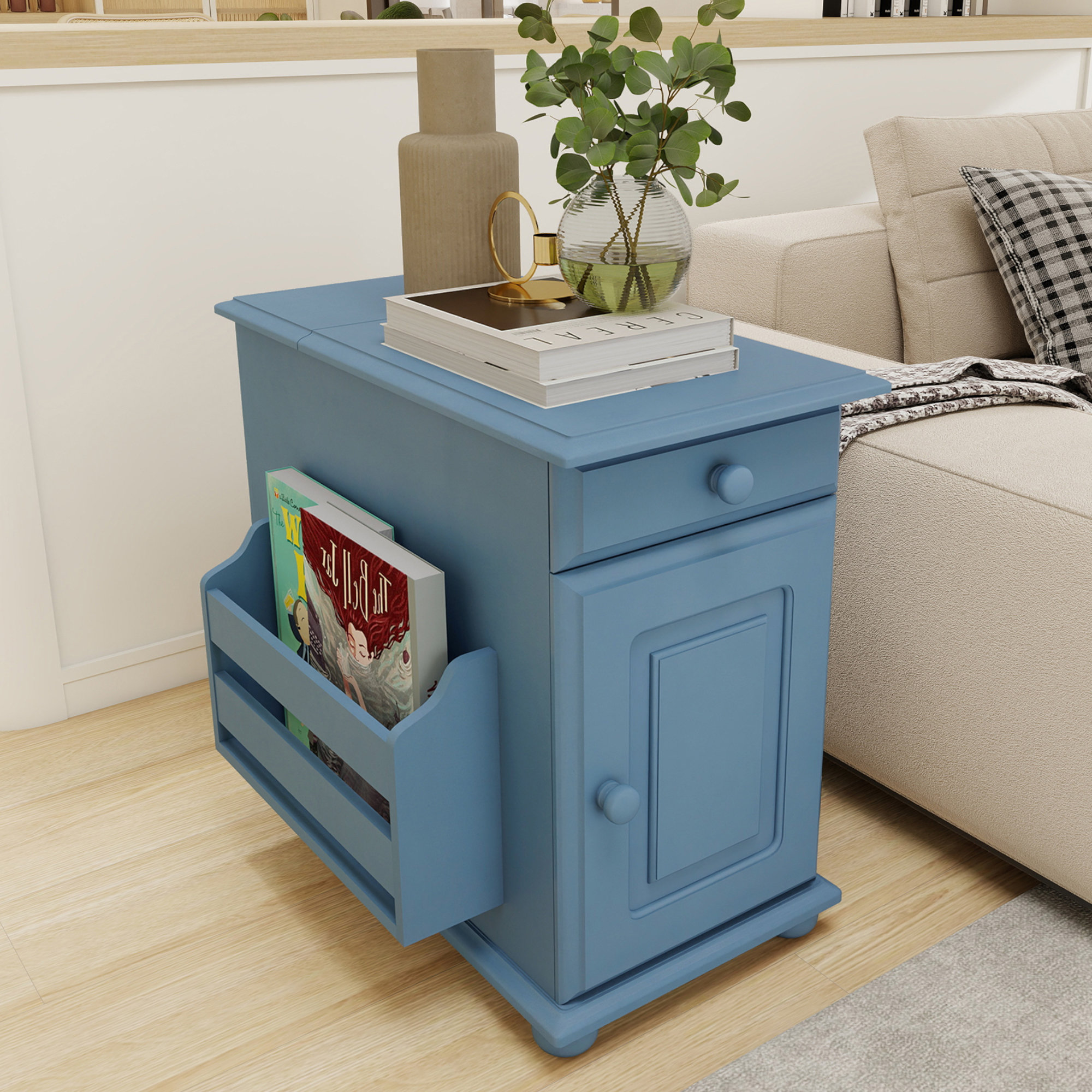 Red Barrel Studio® Navy Blue End Table With Charging Station,Wood End ...