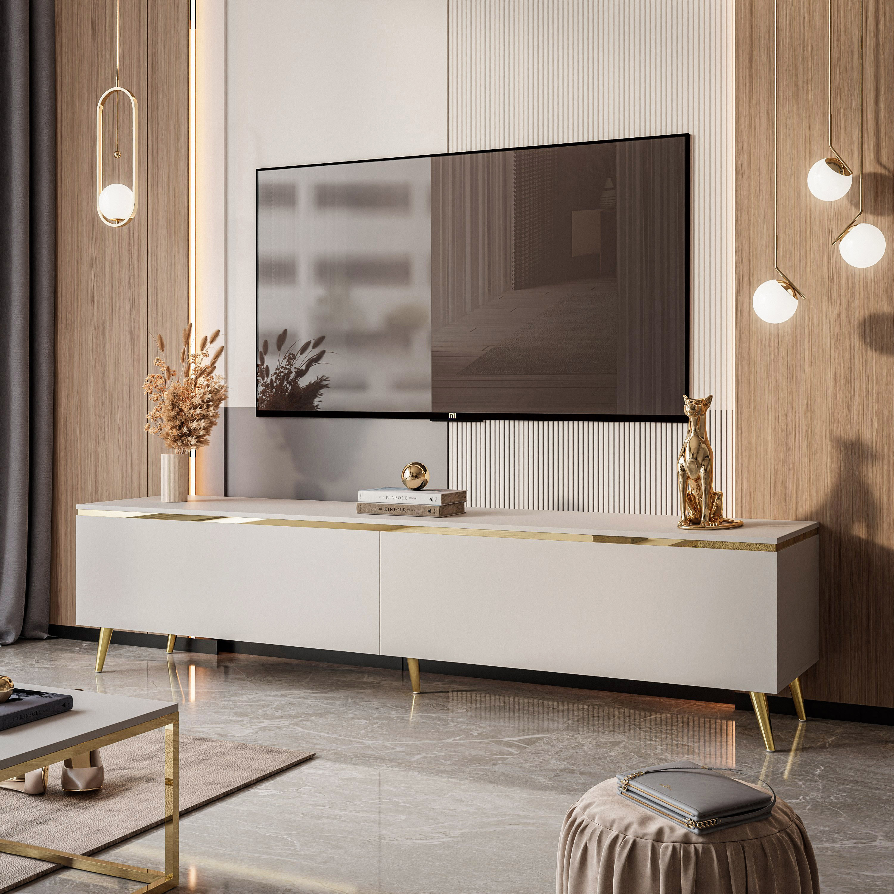 Canora Grey Anthone TV Stand 180 cm, cashmere with gold legs & Reviews ...