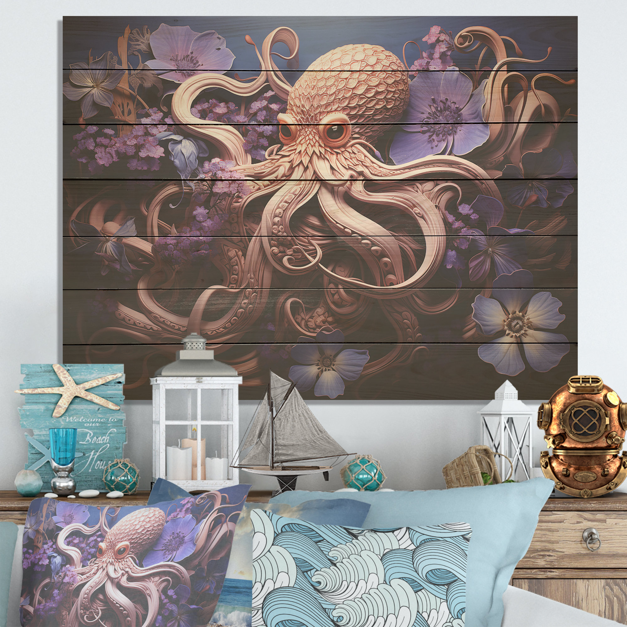 Ophelia & Co. Purple Oasis Of Octopus II - Coastal Animal On Wood Print | Wayfair
