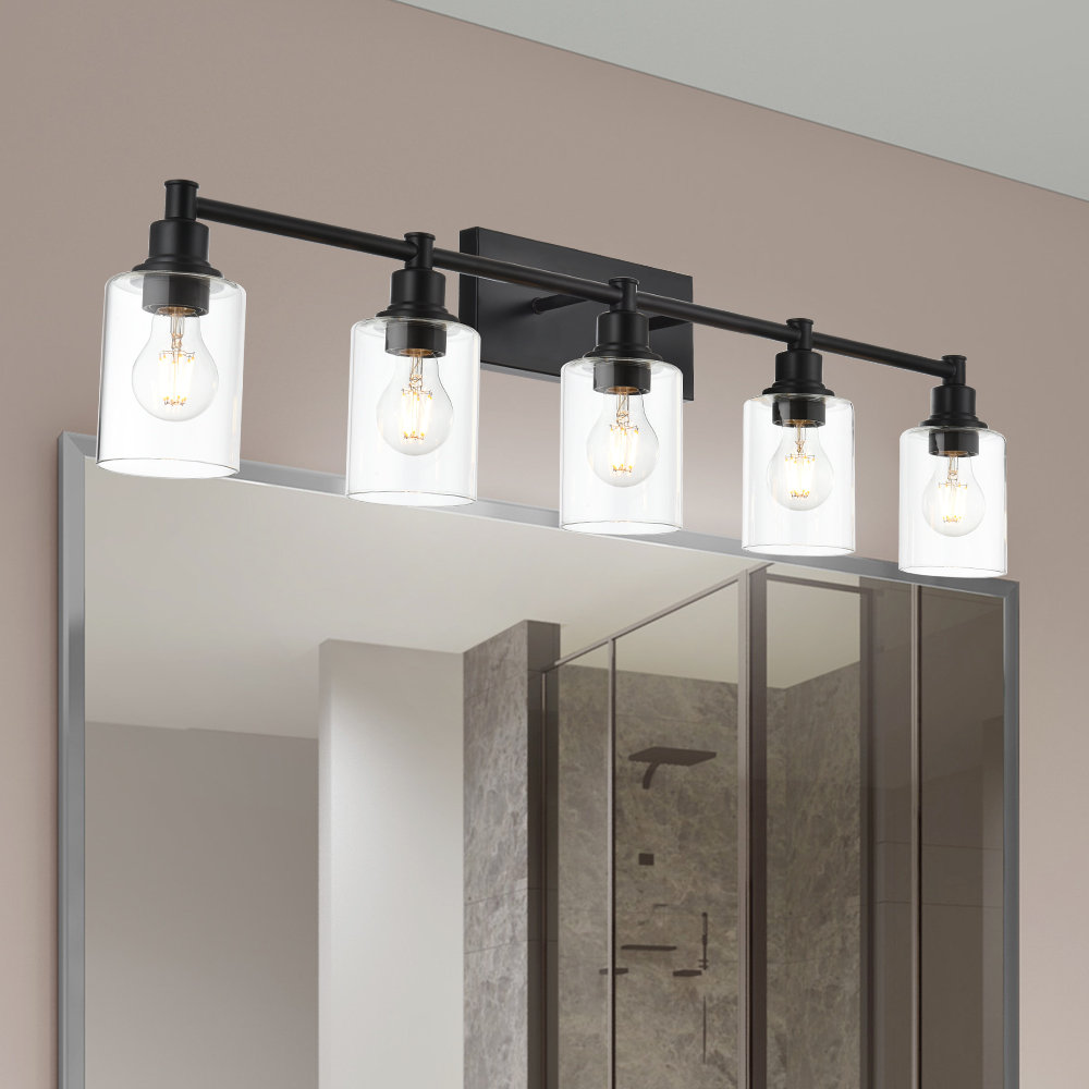 Latitude Run® 5-Light Bathroom Vanity Light, Brushed Nickel Bathroom ...