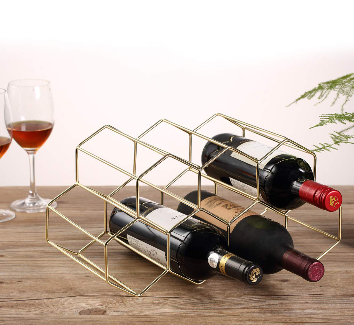 Mercer41 9-Bottle Countertop Wine Rack, Honeycomb Vertical Metal Wine ...