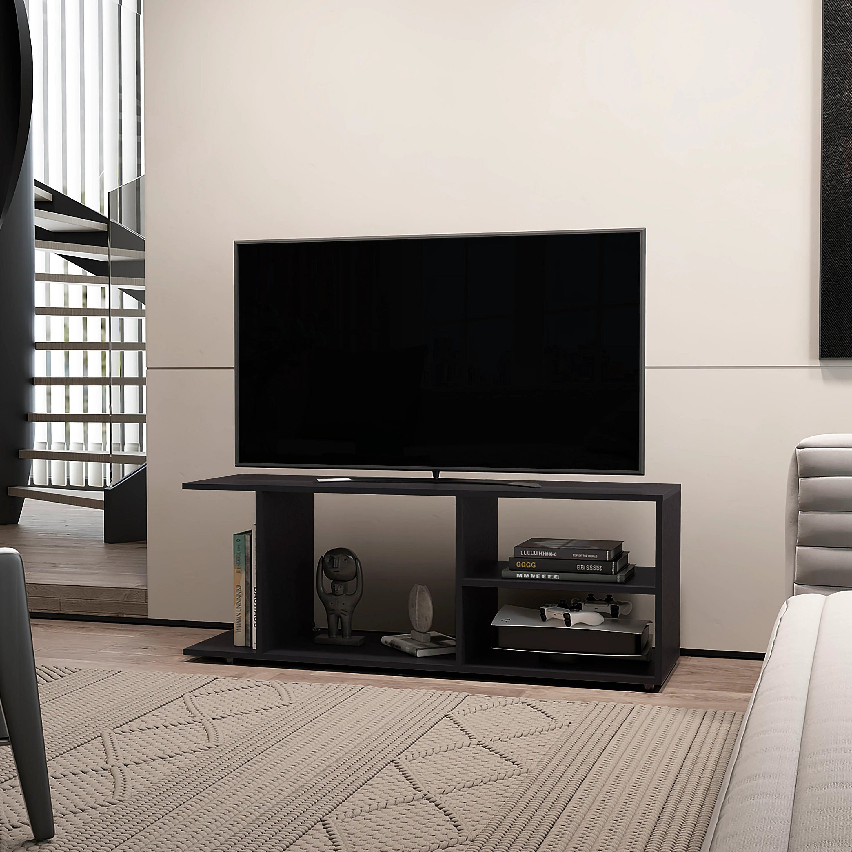Ebern Designs Tubac TV Rack in Melamine With Open Storage | Wayfair