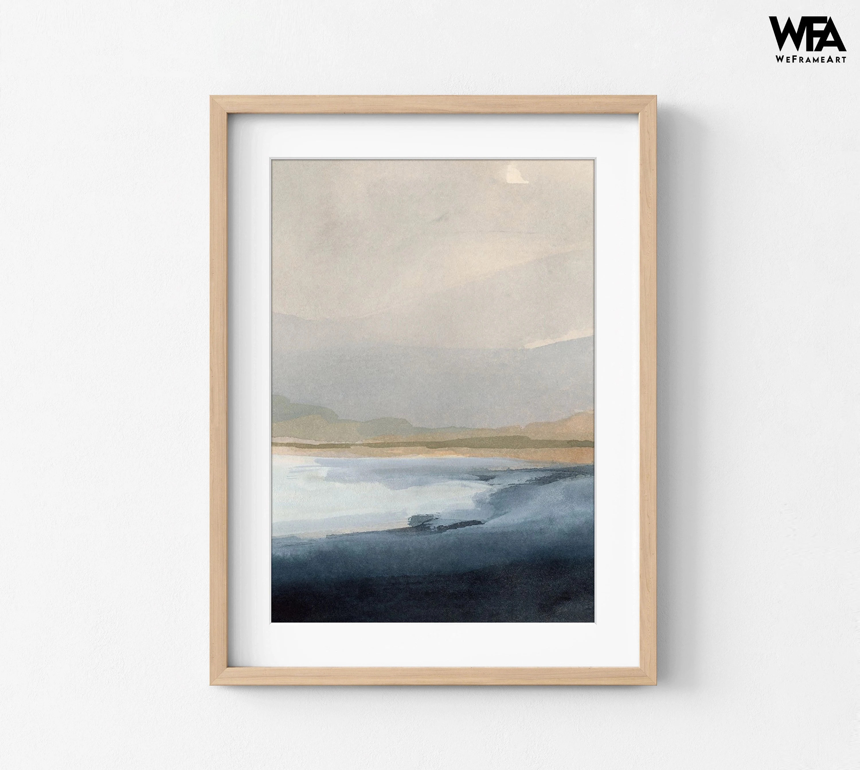 WeFrameArt Navy Blue Landscape Painting Print, Framed Beach Wall Art ...