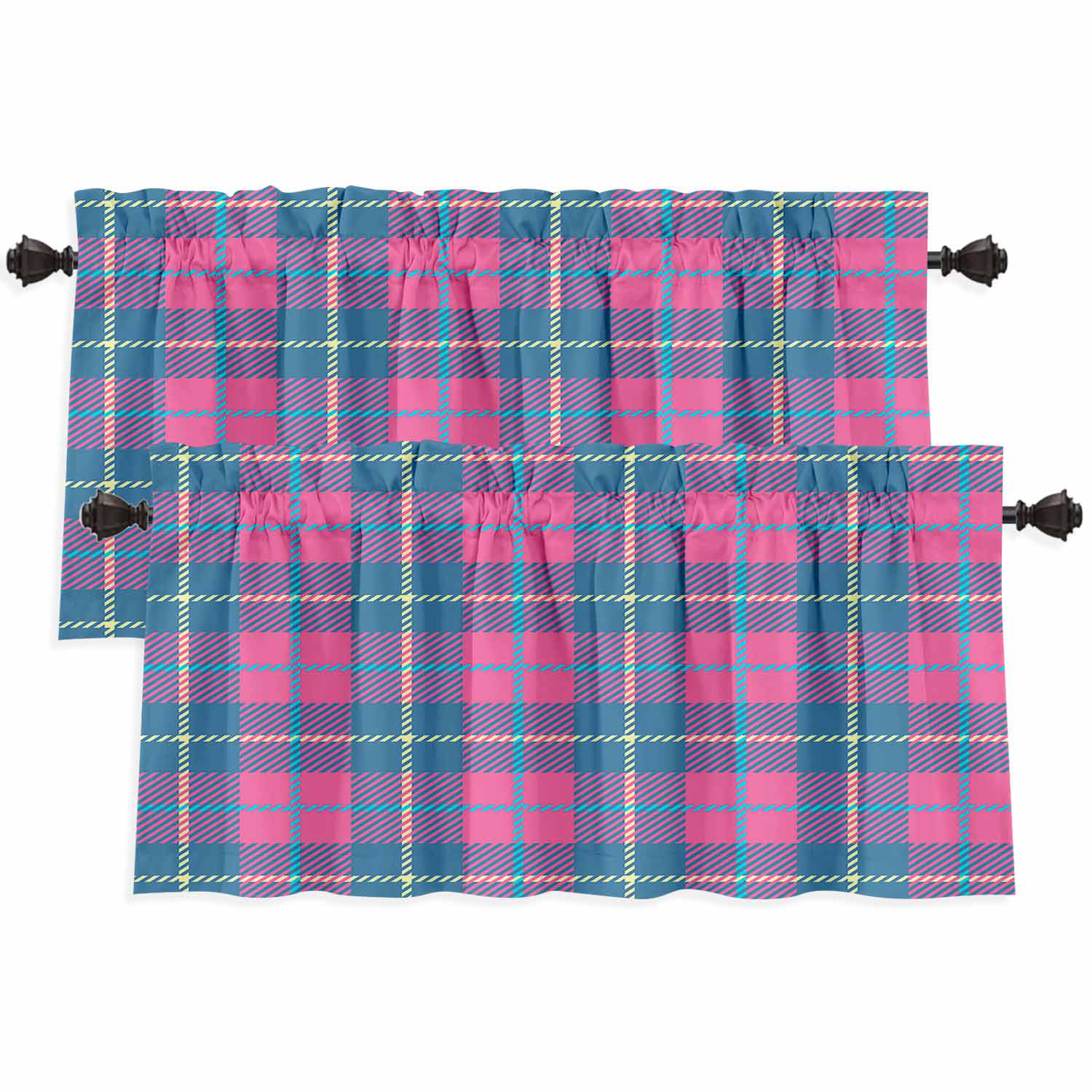 Ophelia & Co. Blue 52"W Seamless Plaid Fabric with Stripes Window ...