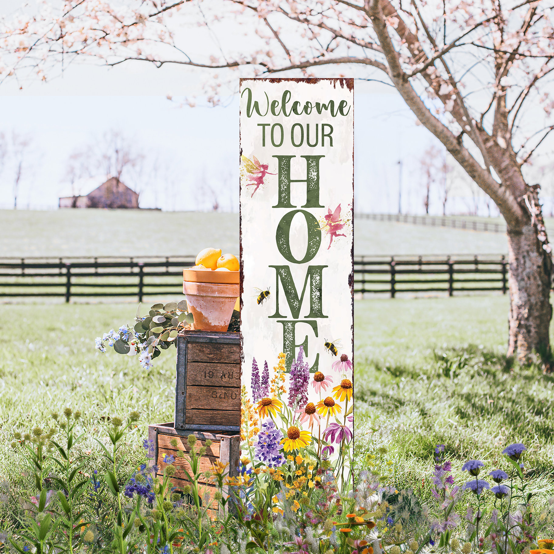 August Grove Summer Welcome to Our Home Porch Sign | Wildflower Garden ...