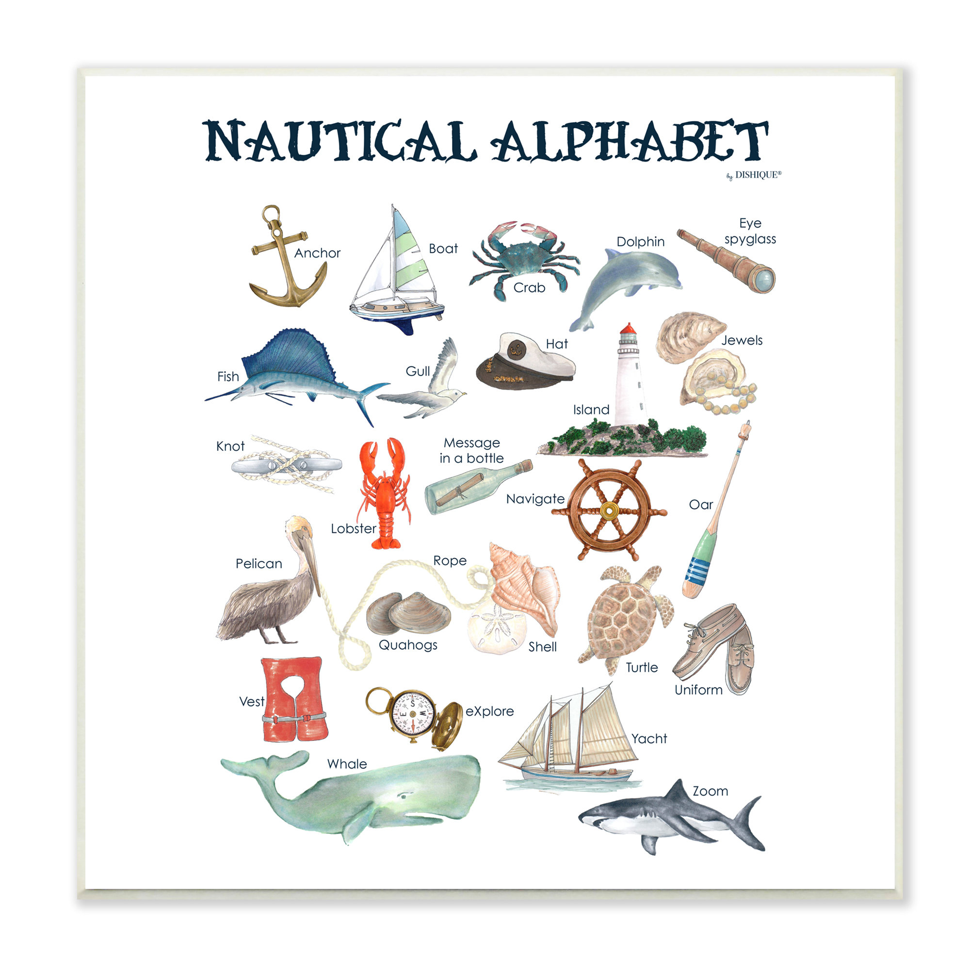 Stupell Industries Educational Nautical Alphabet Learning Chart Marine ...
