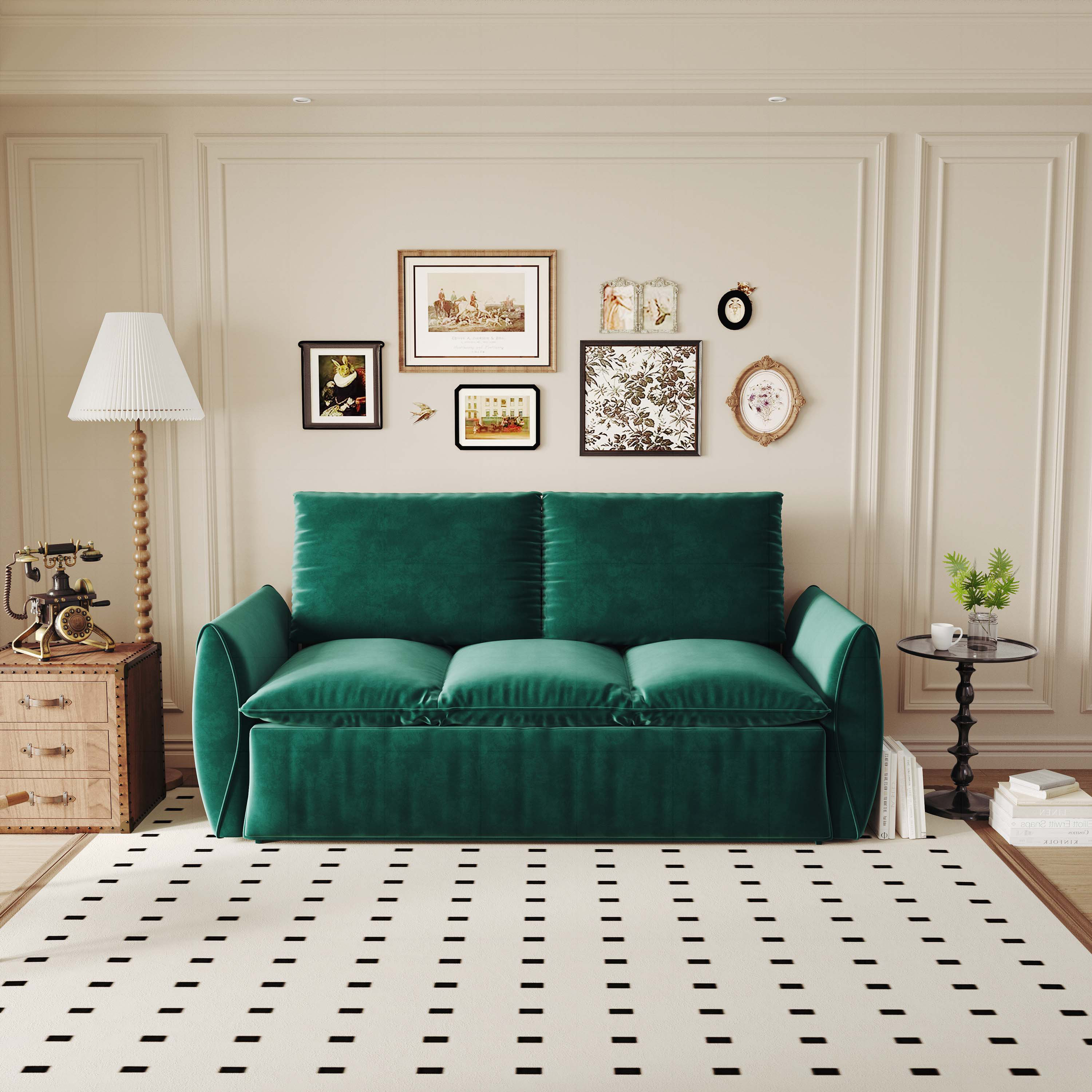 Everly Quinn Pull Out Velvet Loveseat Bed, with 2-in-1 Pillow and ...
