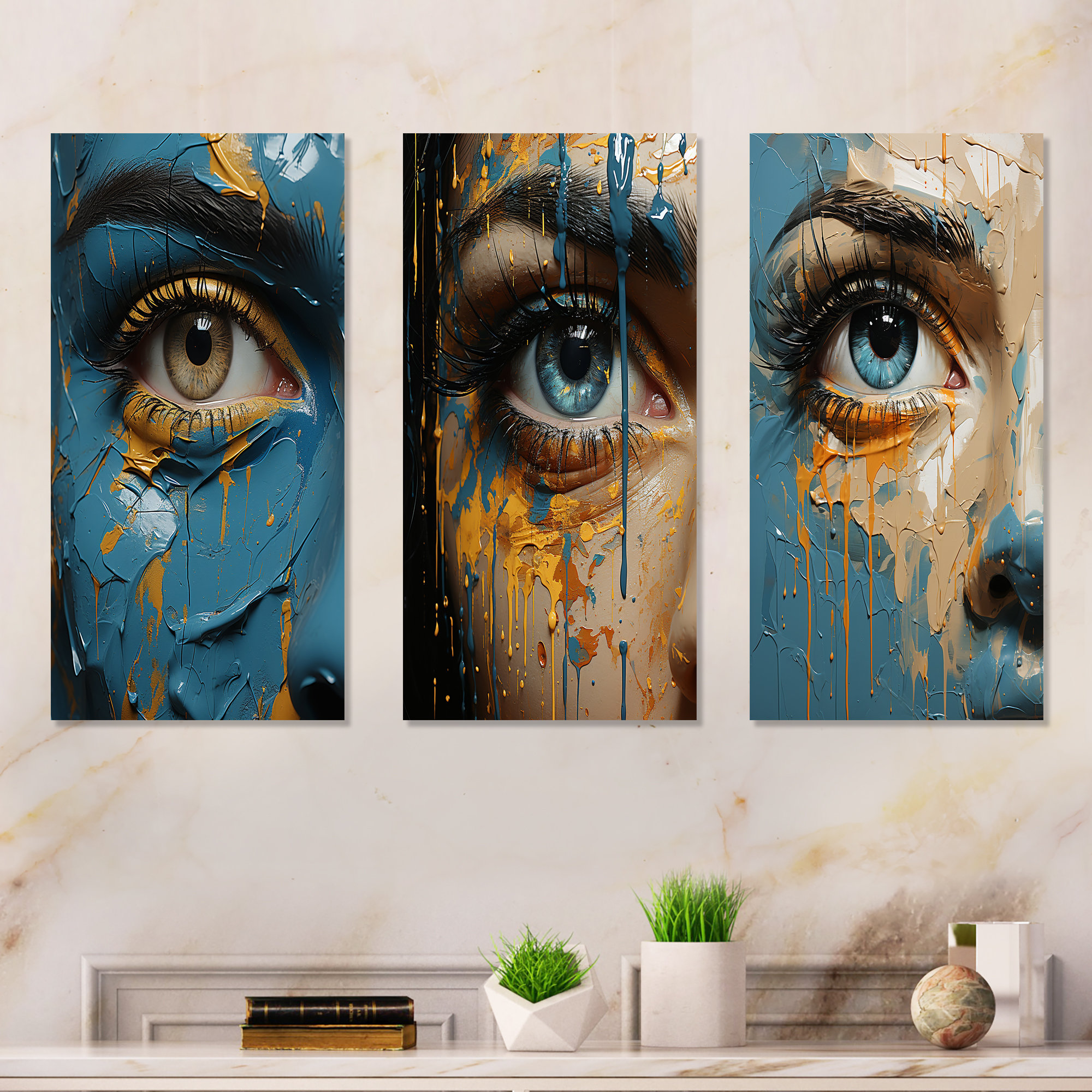 Lark Manor™ Yellow And Blue Woman Eye Expressionism I - Eye Portrait ...
