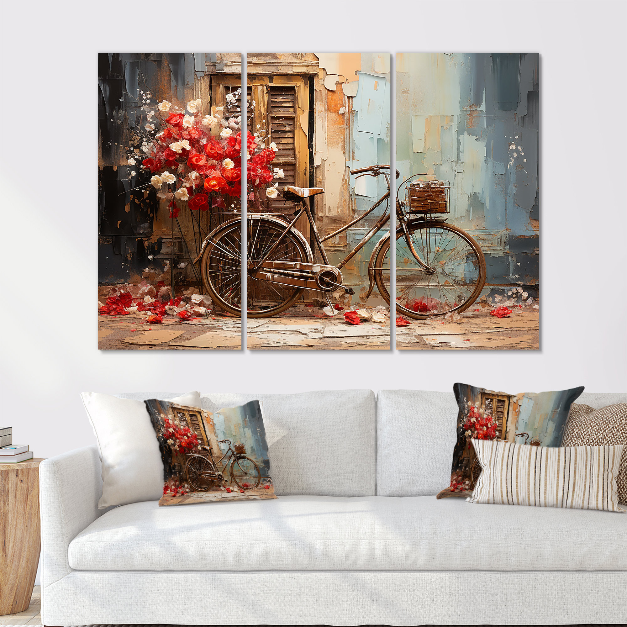 Trent Austin Design® Crimson Ride Red Flowers - Bicycle Canvas Wall Art ...