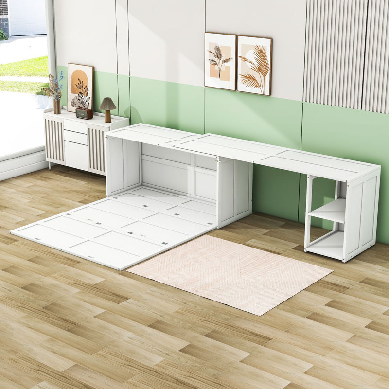 Latitude Run® Hanlee Queen Size Wood Murphy Bed with Rotable Desk and ...