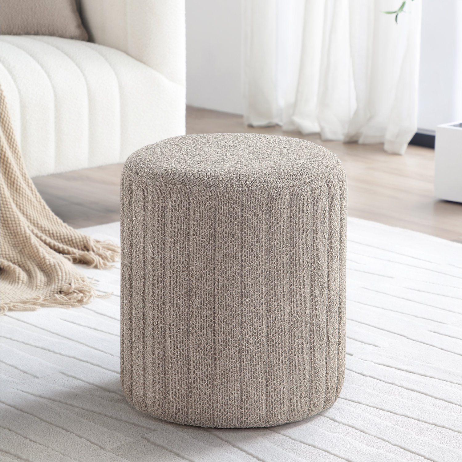 Ebern Designs Modern Round Ottoman With Soft Padded Seat, Upholstered ...
