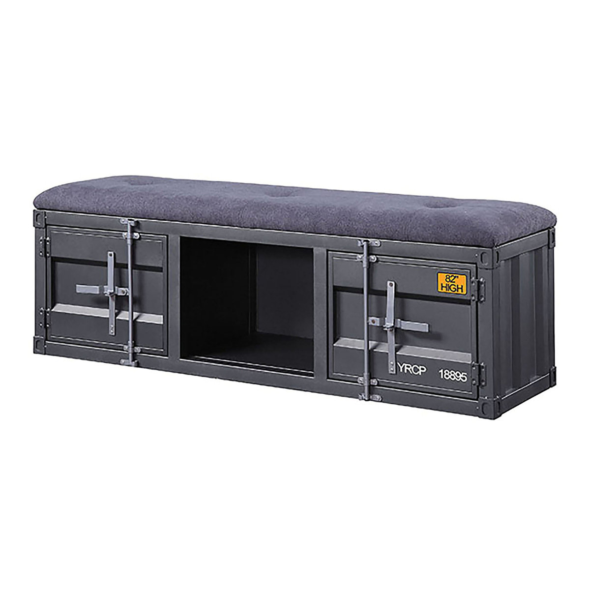 17 Stories Industrial Style Storage Bench With Metal Doors And Open ...