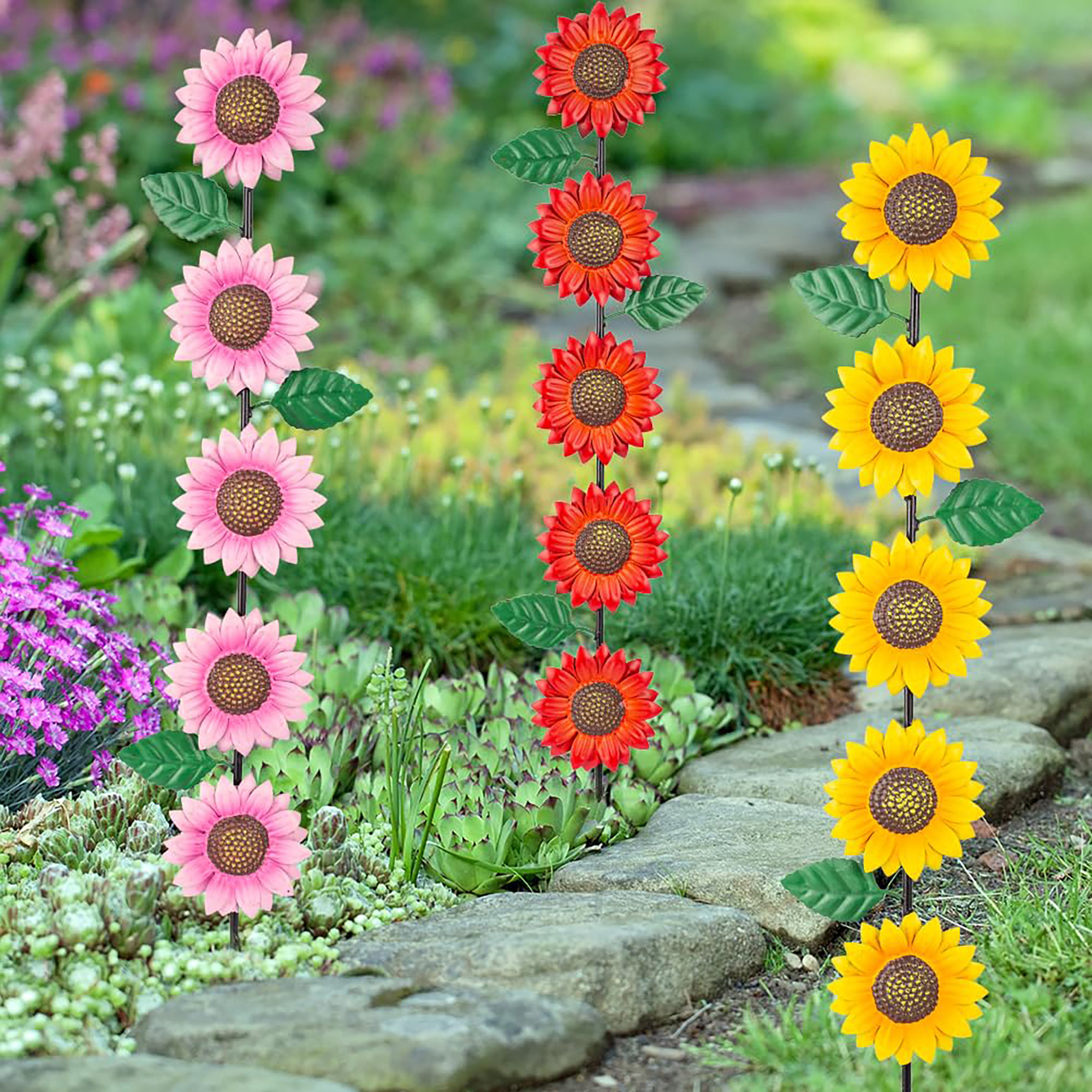 Arlmont & Co. 3 Pack Sunflowers Garden Stakes Decor | Wayfair