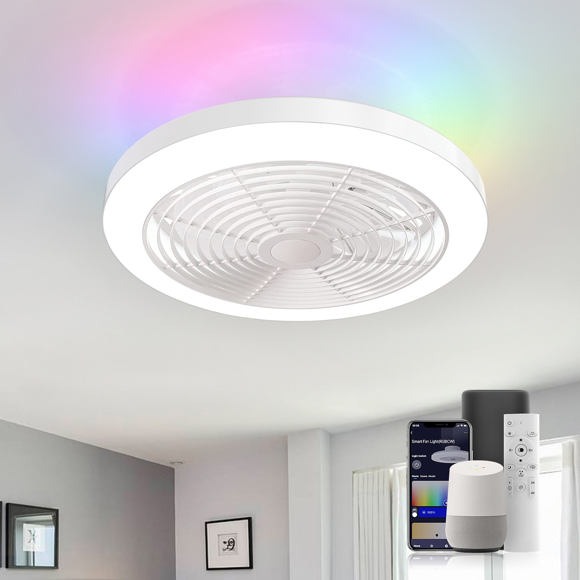 Ivy Bronx Hemion 19.6" RGB Ceiling Fan with Led Lights and Remote ...